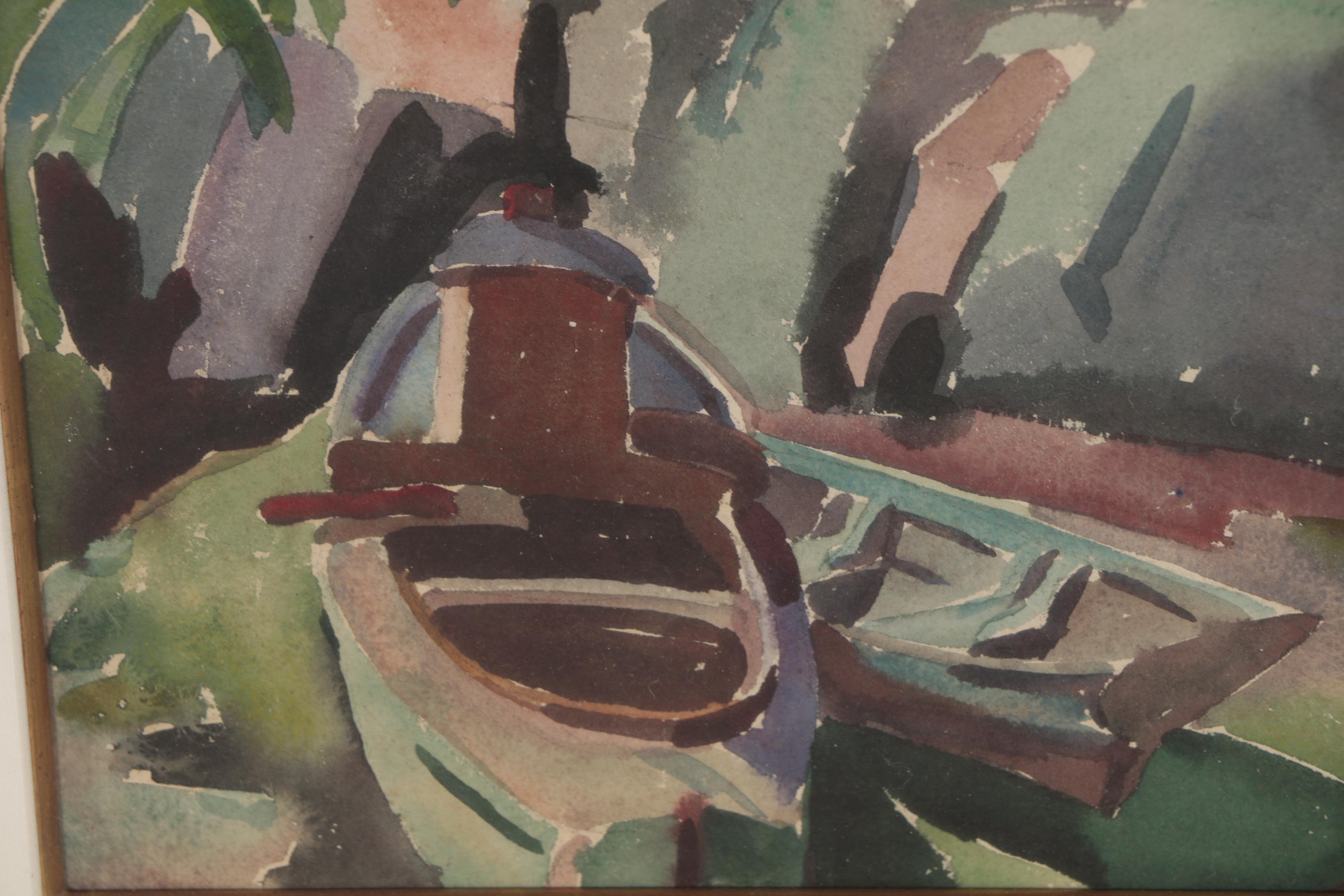 Roderick Mead Watercolor Painting of Landscape with Houses, 1928 | EBTH