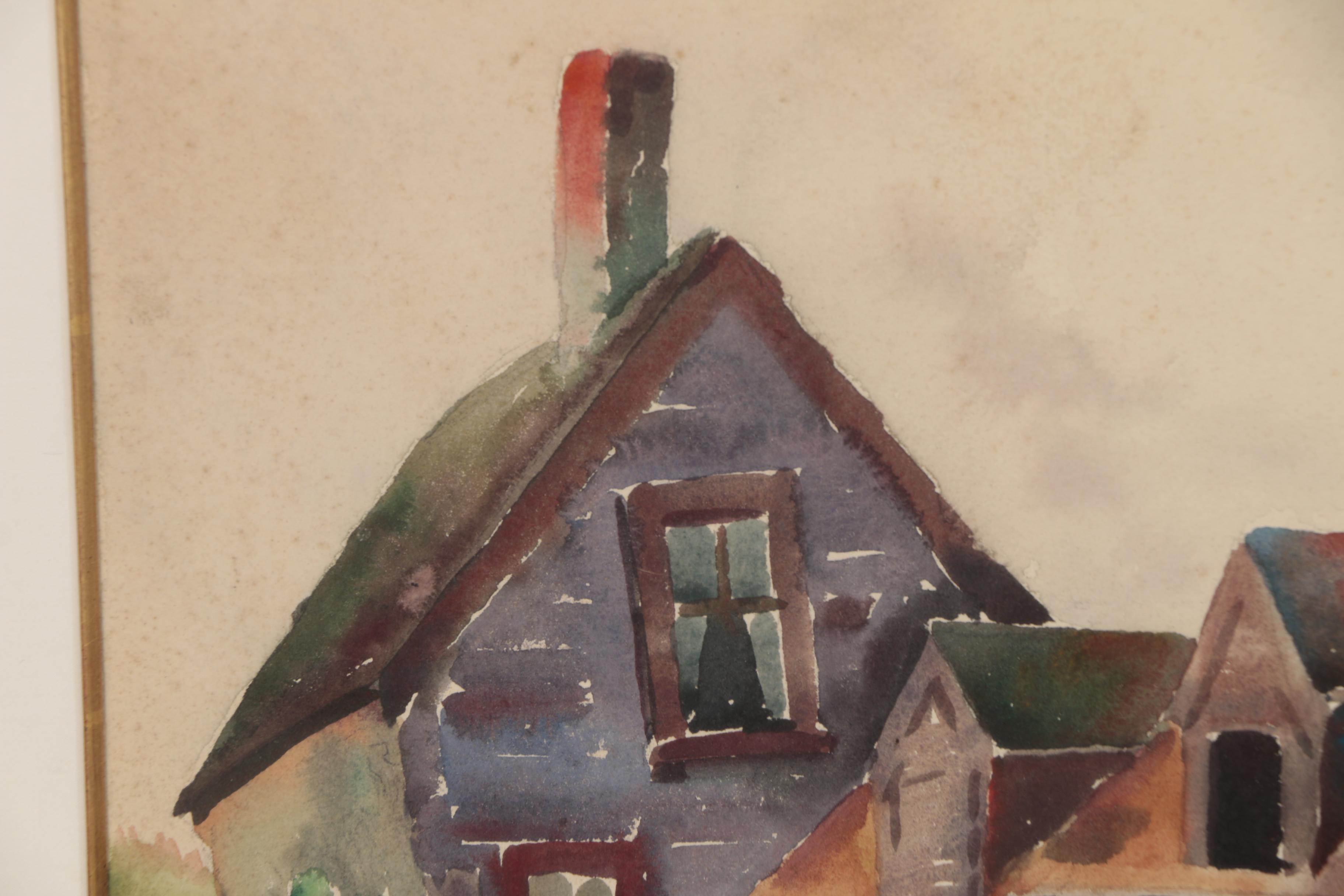 Roderick Mead Watercolor Painting of Landscape with Houses, 1928 | EBTH