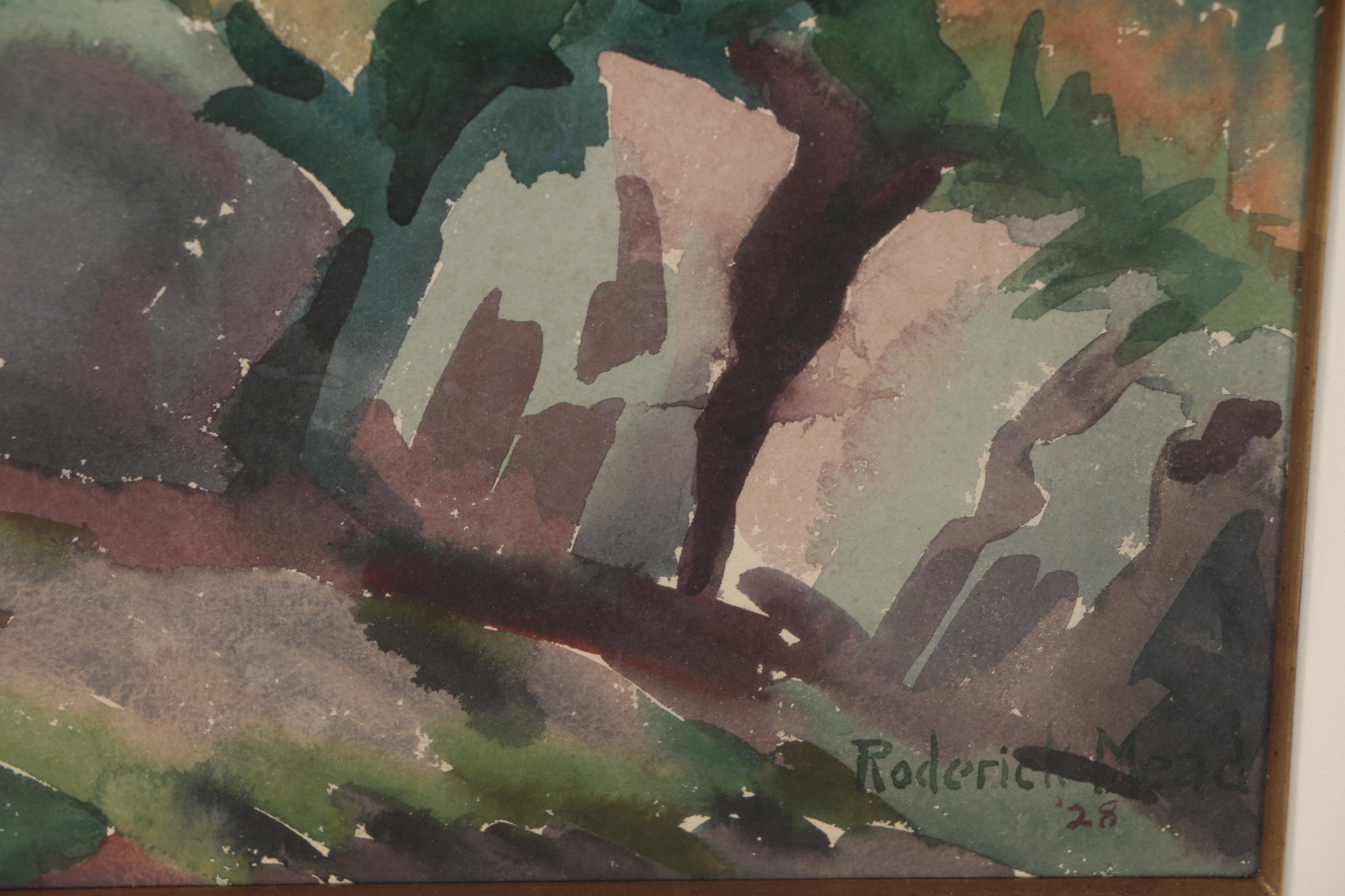 Roderick Mead Watercolor Painting of Landscape with Houses, 1928 | EBTH