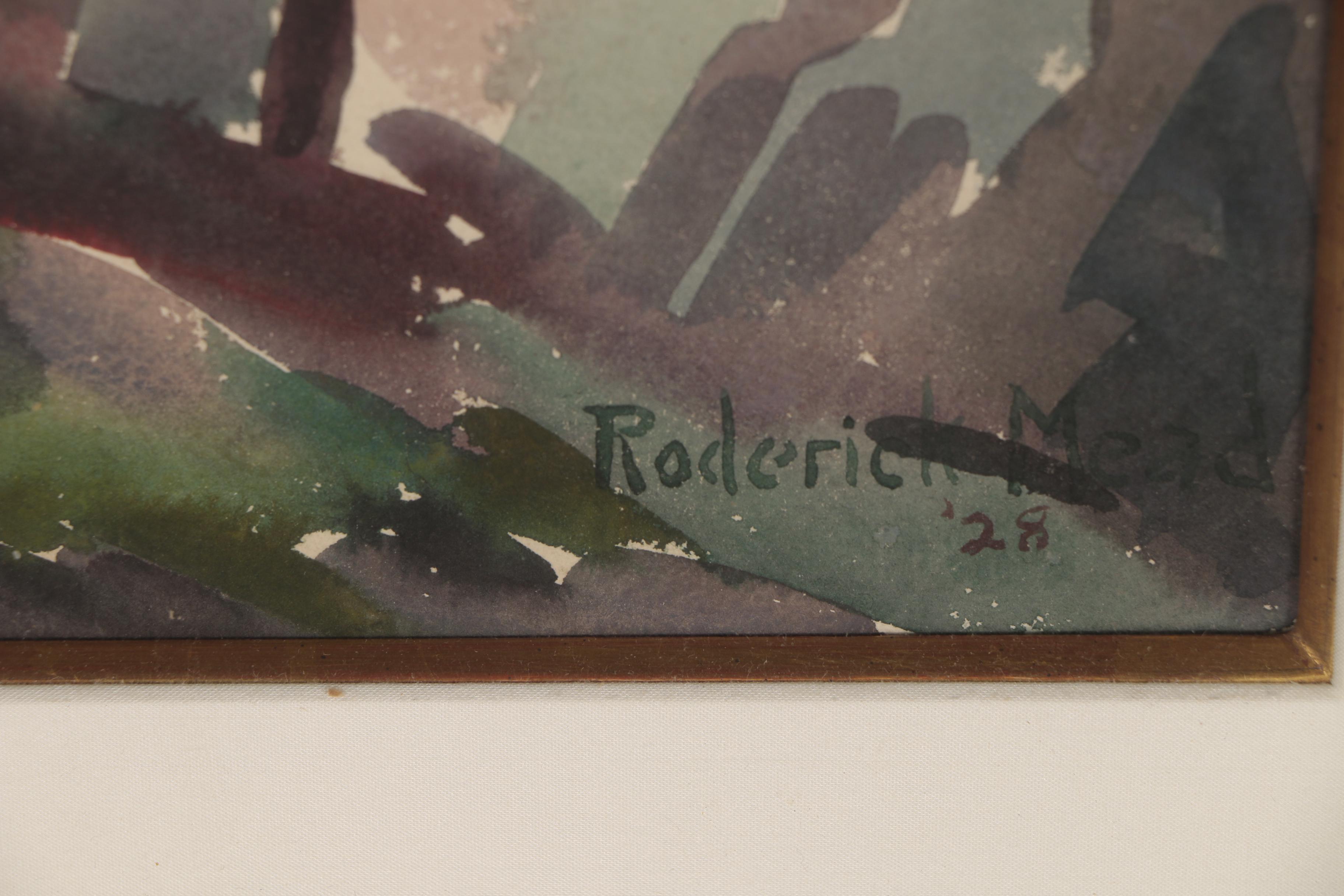 Roderick Mead Watercolor Painting of Landscape with Houses, 1928 | EBTH