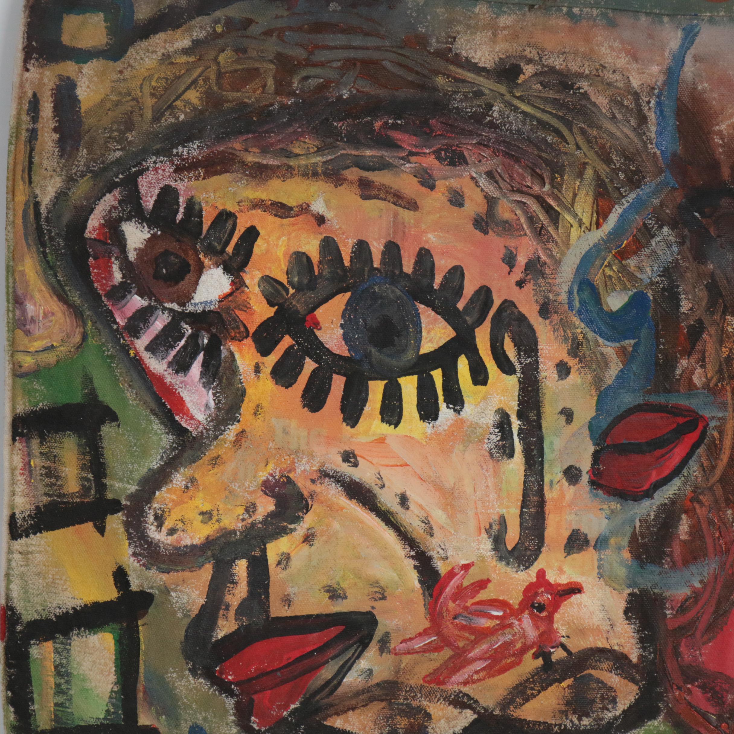 Robert Wright Abstract Acrylic Painting on Canvas Bag | EBTH