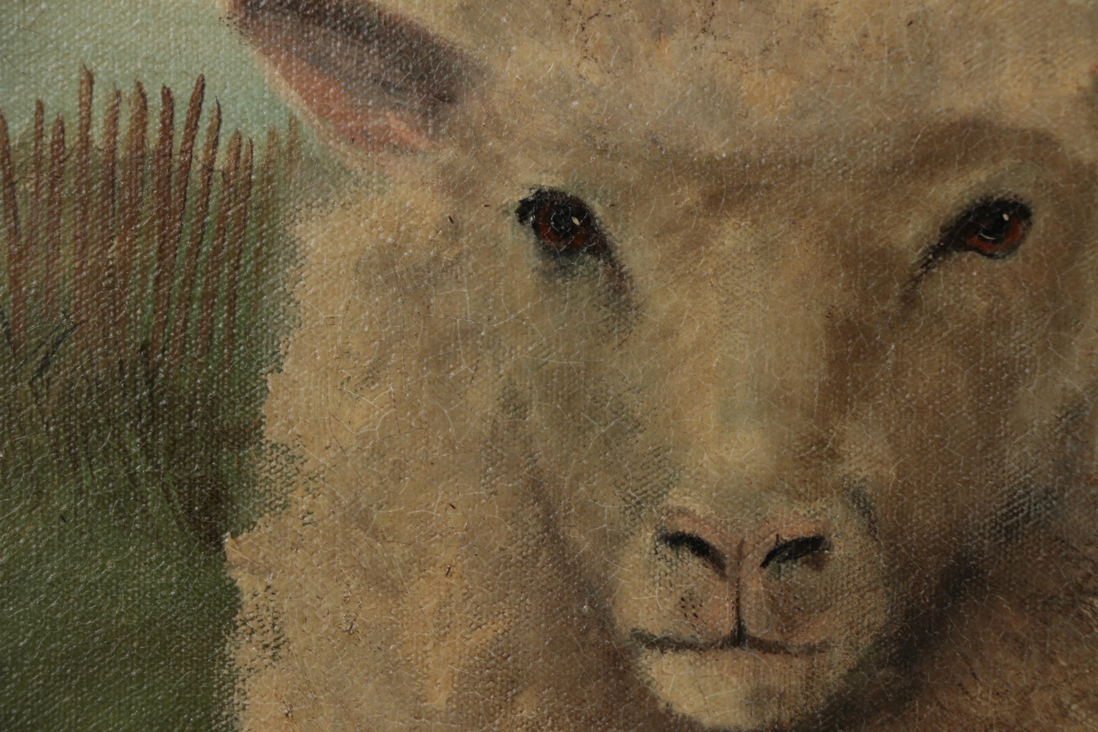 Elizabeth Gilkey Folk Art Oil Painting of Sheep | EBTH