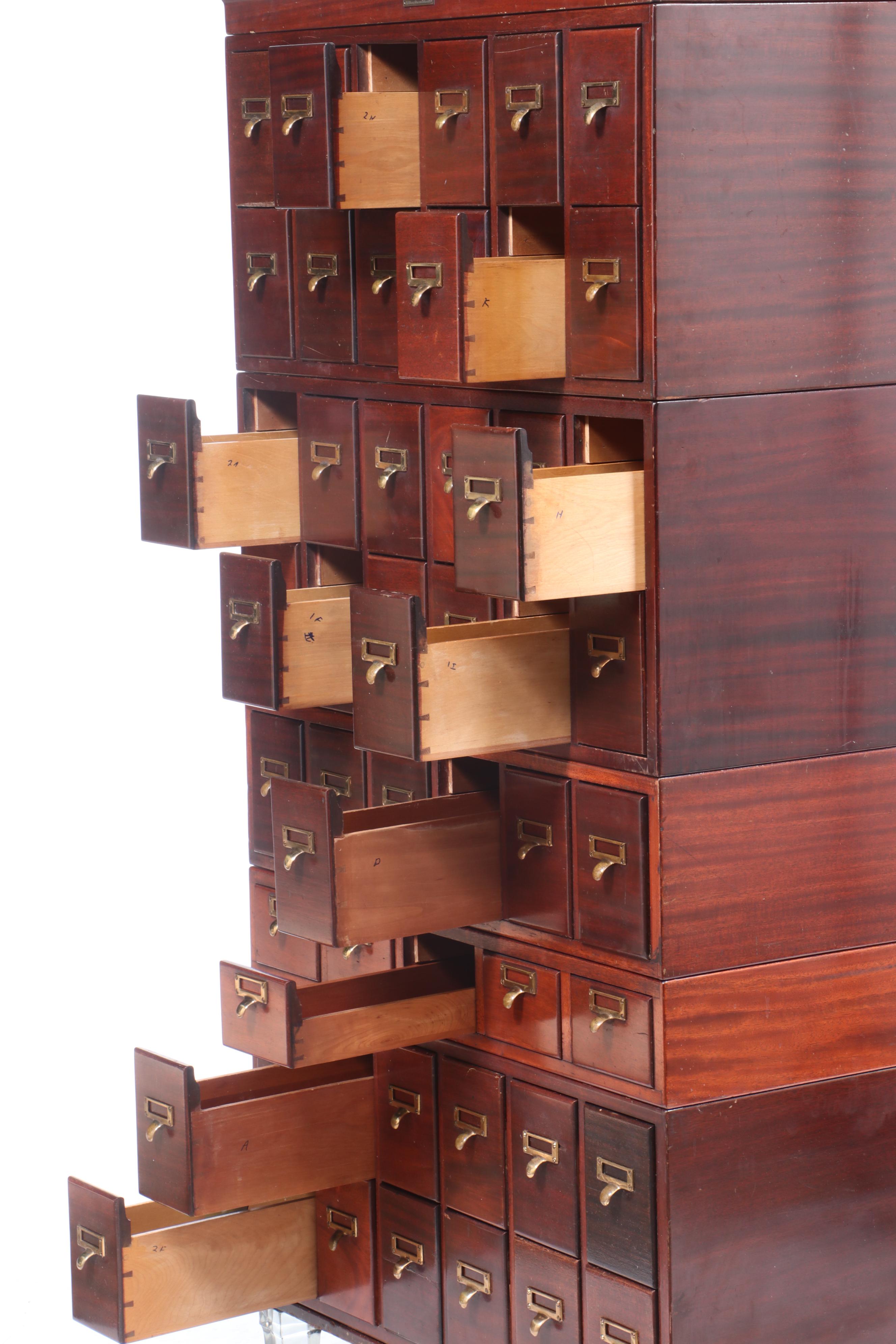 Library Bureau-Makers, Mahogany and Glass-Footed Five-Stack Card File ...