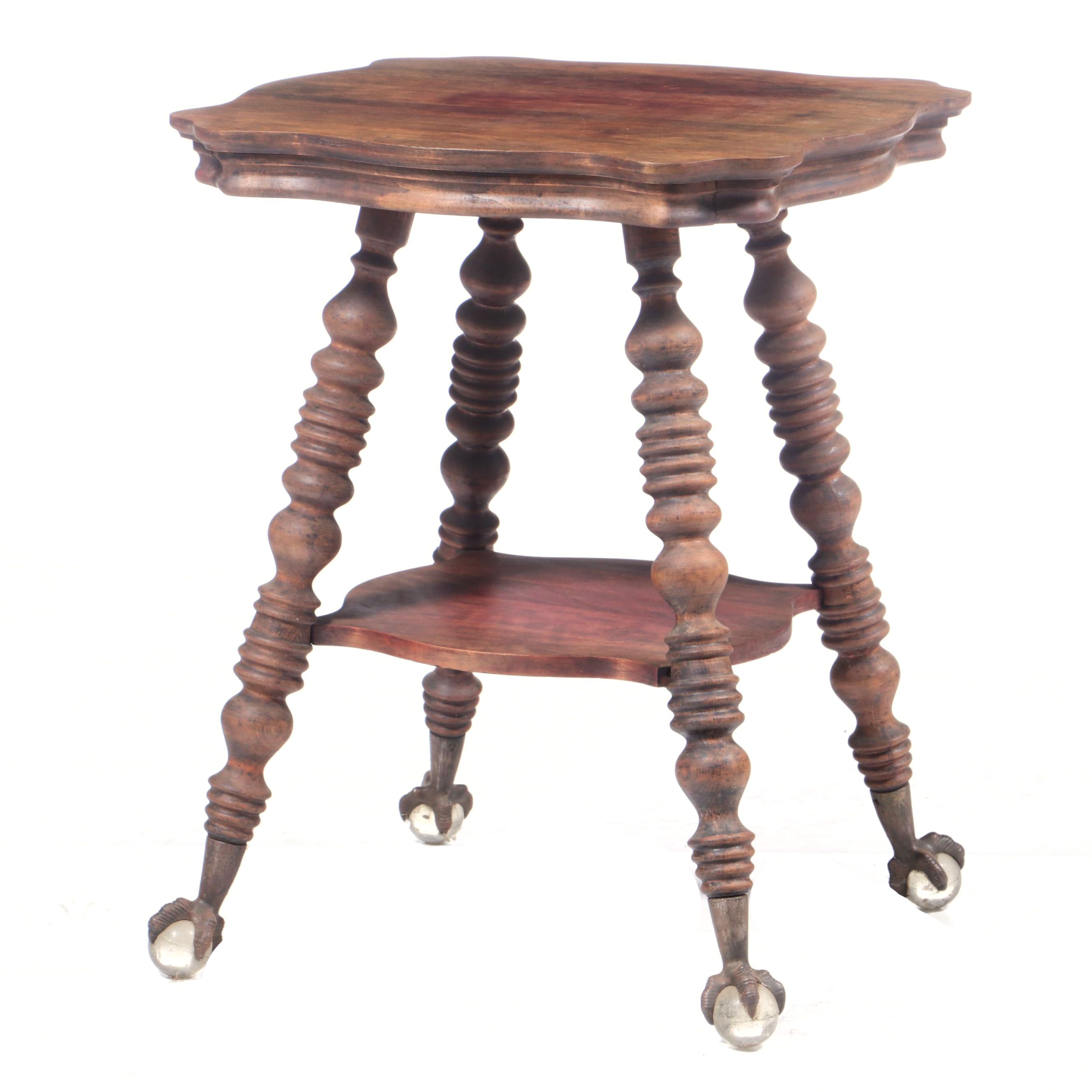 Late Victorian Birch Table with Glass Ball Claw Feet, Late 19th Century ...