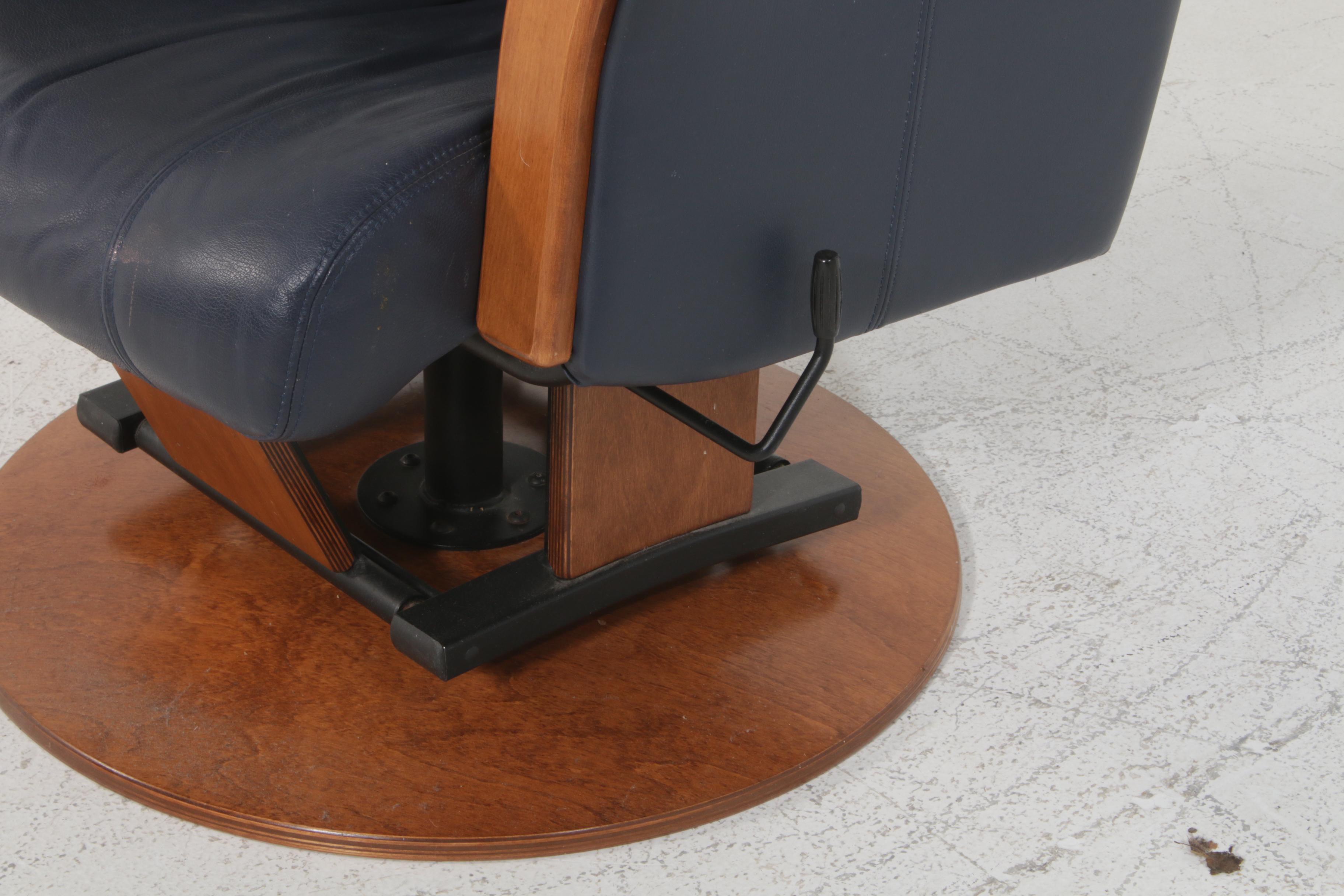 Avantglide Navy Leather Lounge Chair and Ottoman | EBTH