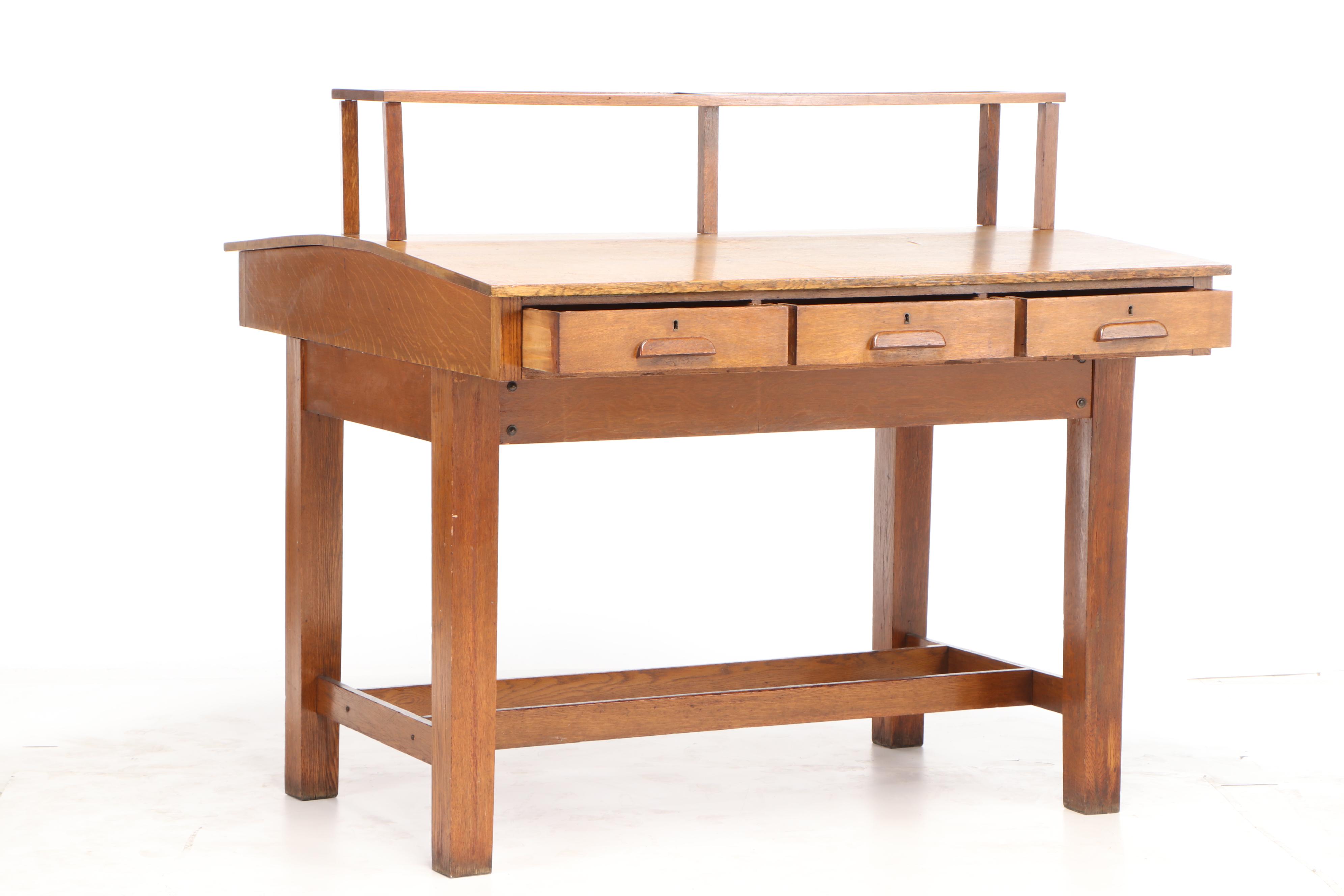 Antique Oak Bank Teller Table | EBTH