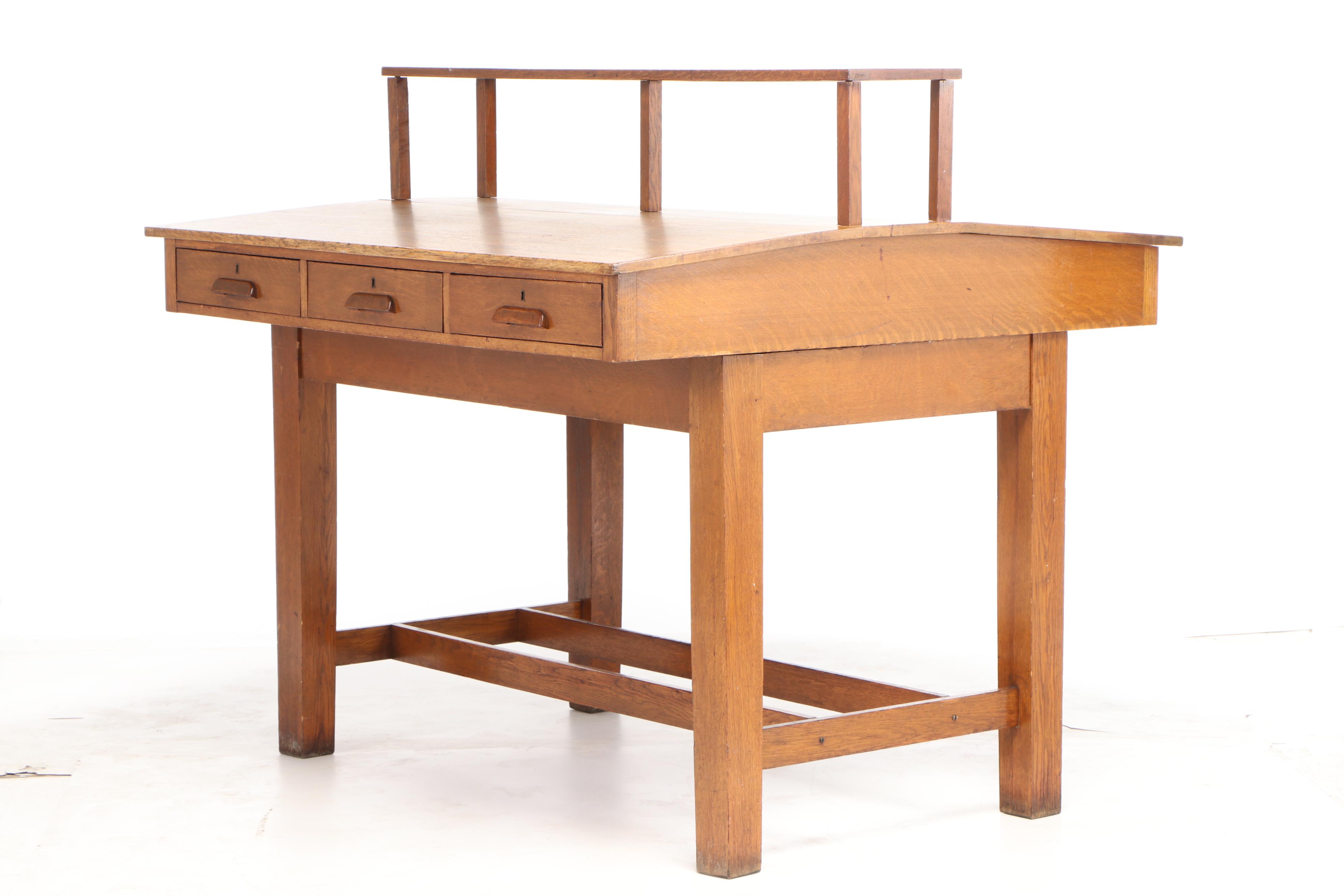 Antique Oak Bank Teller Table | EBTH