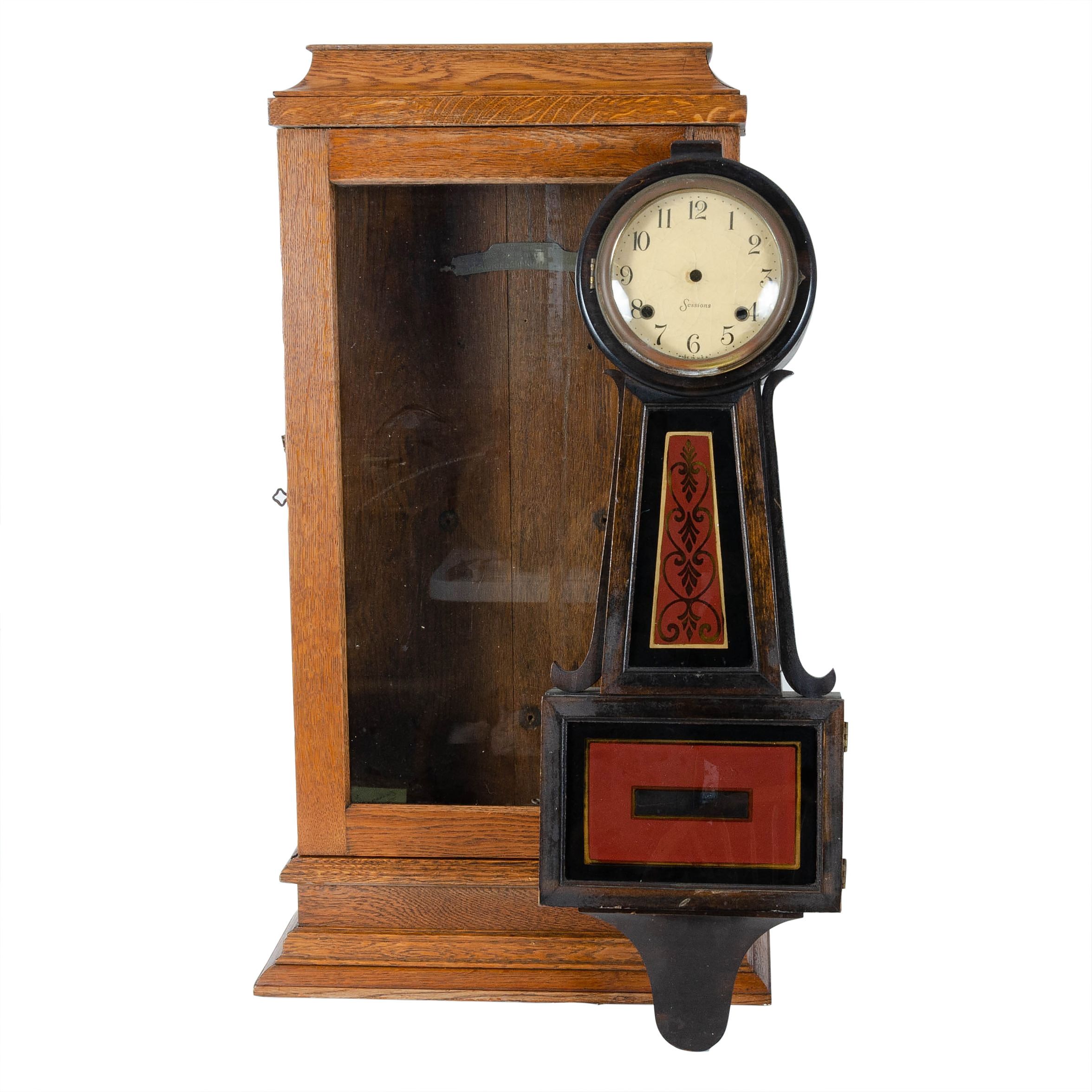 Cincinnati Time Recorder Co. Time Clock Wavy Glass & Oak Case with ...