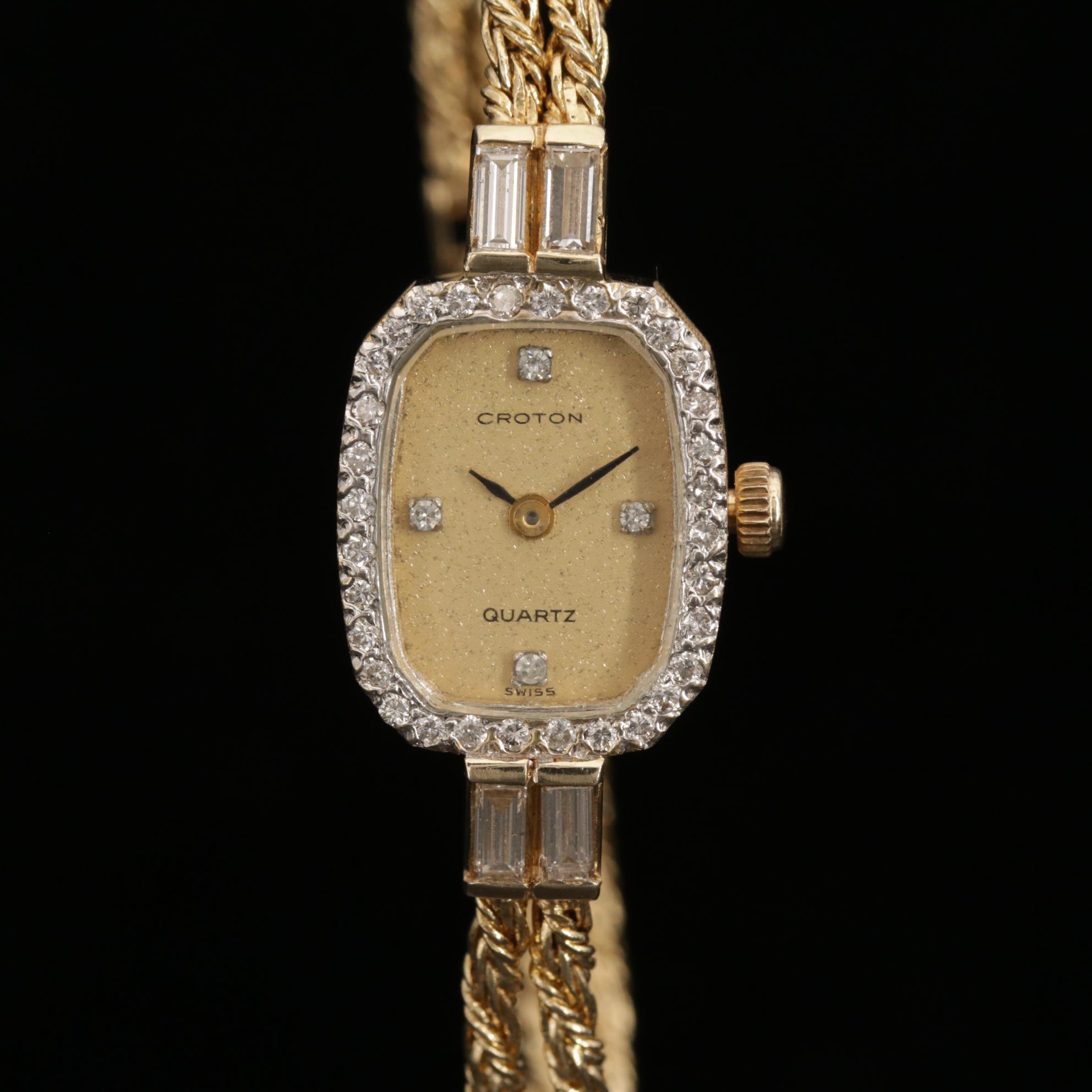 Vintage Croton 14K Gold and Diamond Quartz Wristwatch | EBTH
