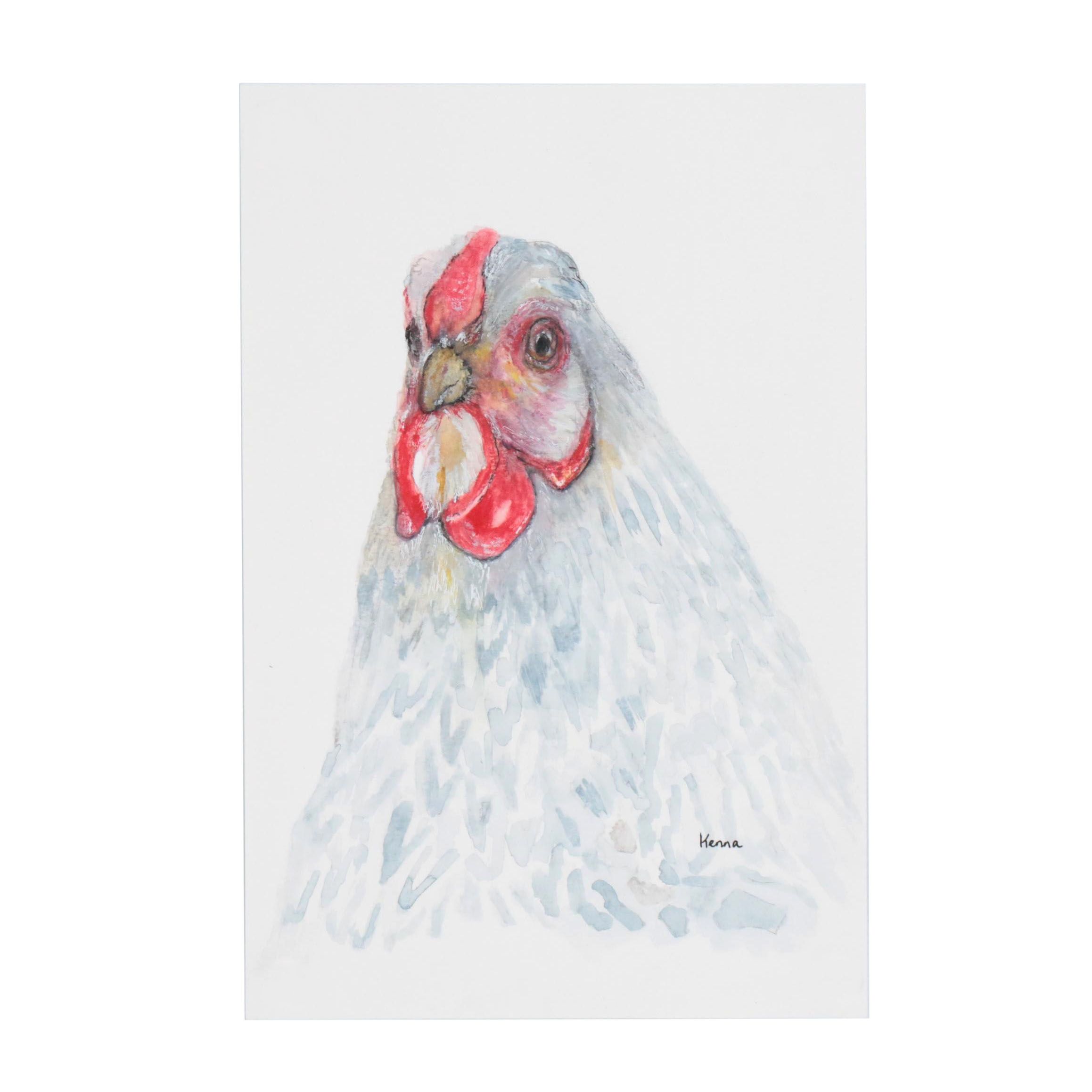 Kenna Matthews Watercolor Painting of Chicken | EBTH