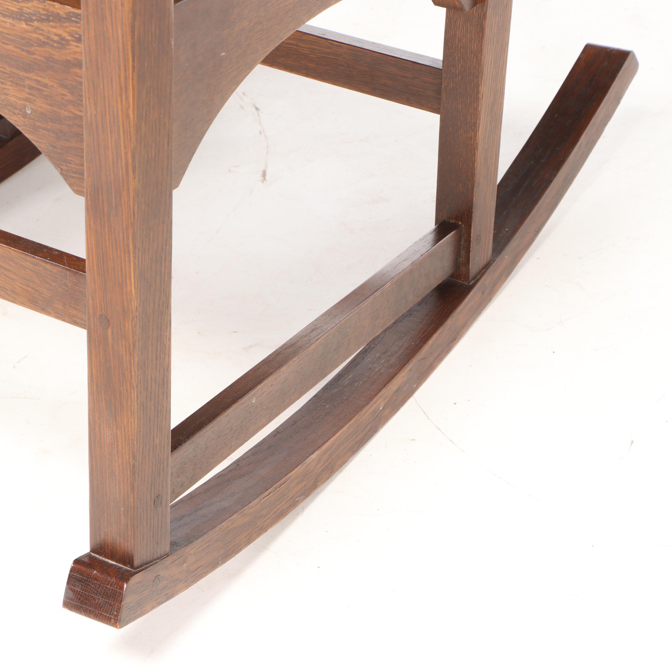 Stickley, Arts & Crafts Style Inlaid Oak & Avocado Leather "Harvey ...