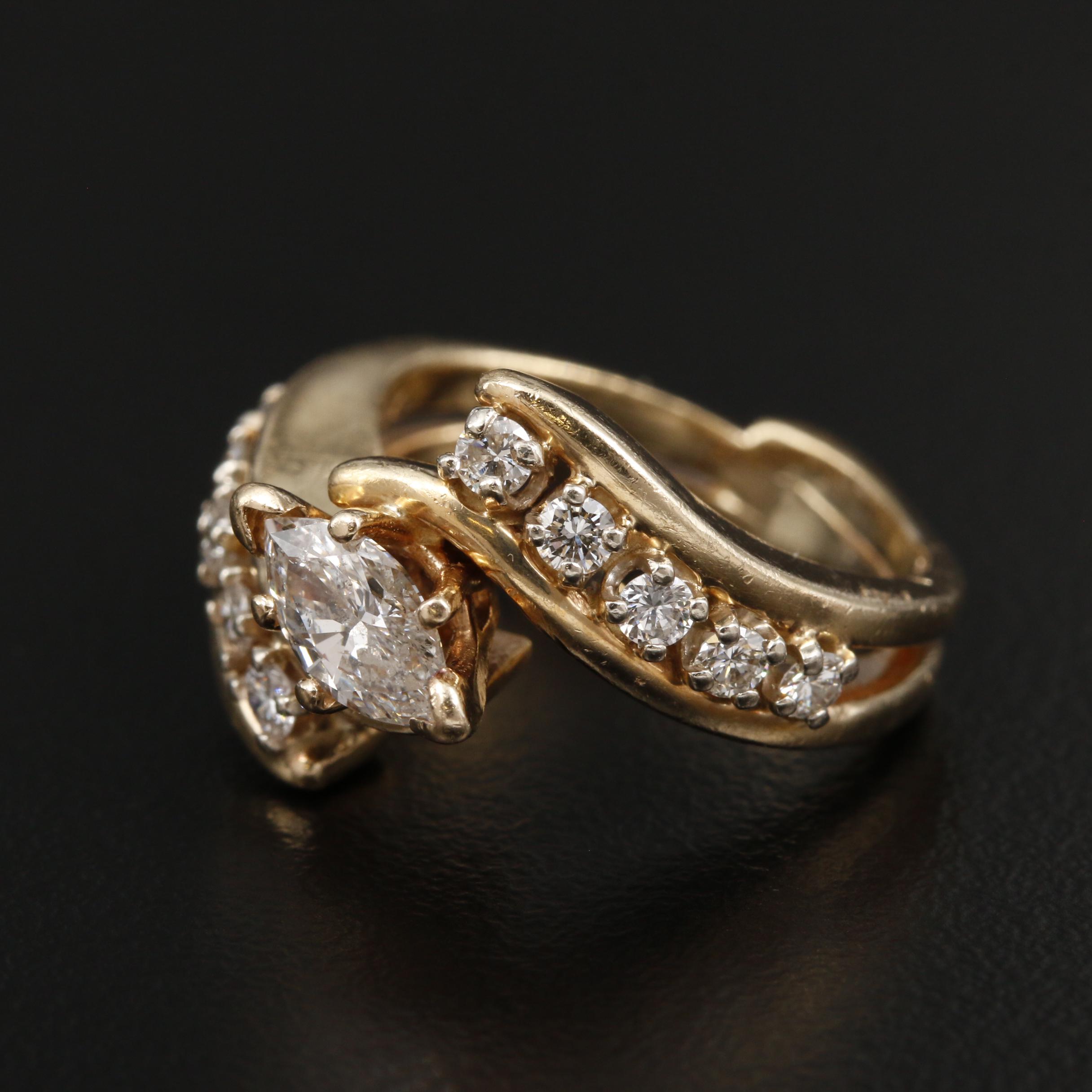 14K Yellow Gold Diamond Bypass Ring | EBTH