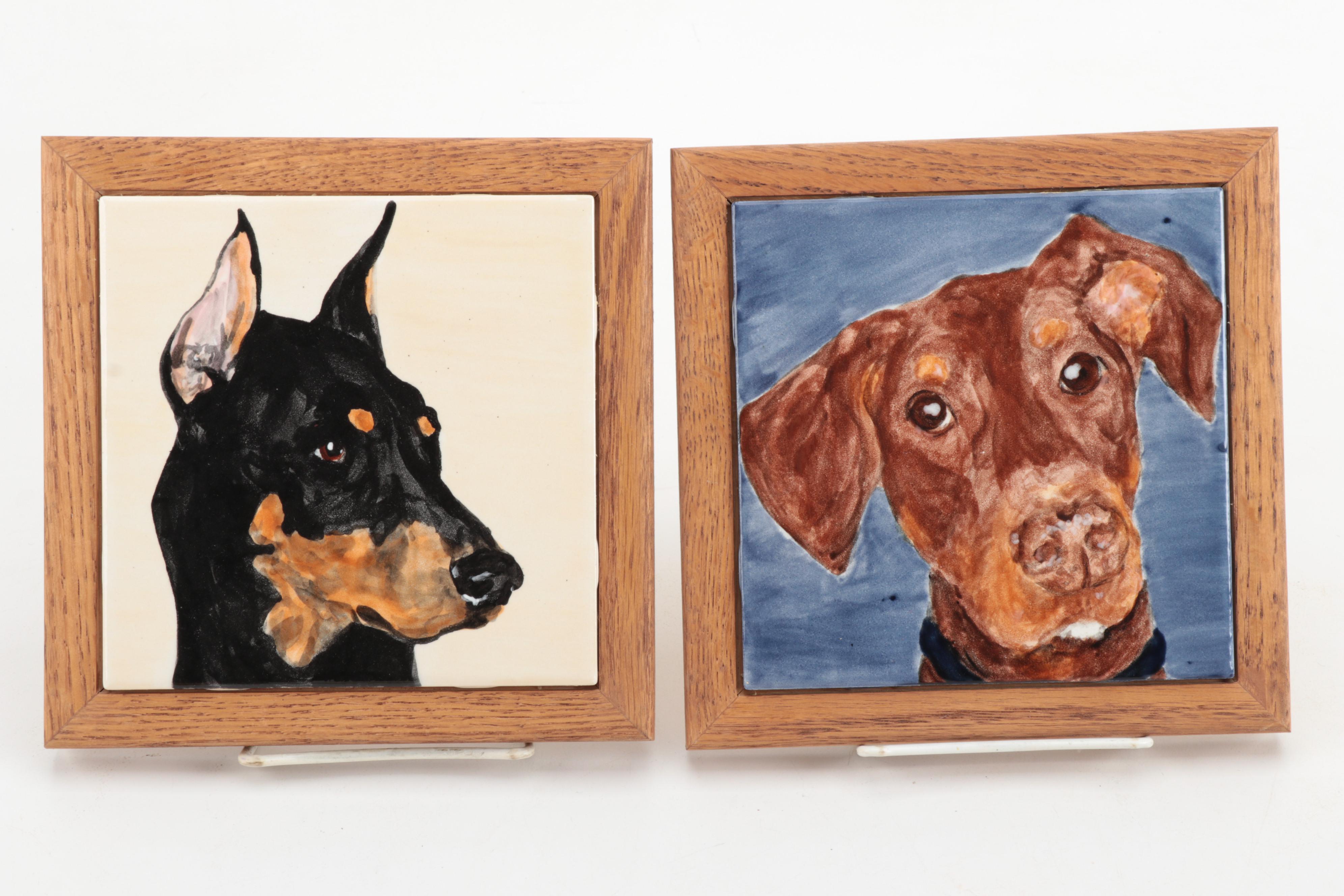 Framed Dog Tiles with Animal Figurines | EBTH