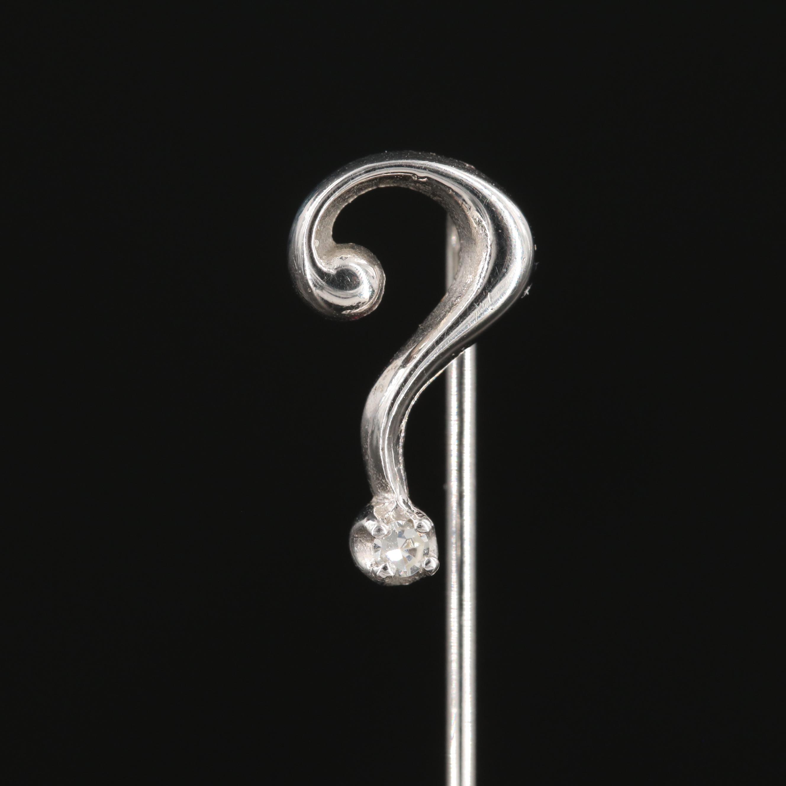 14K White Gold Diamond Question Mark Stick Pin | EBTH