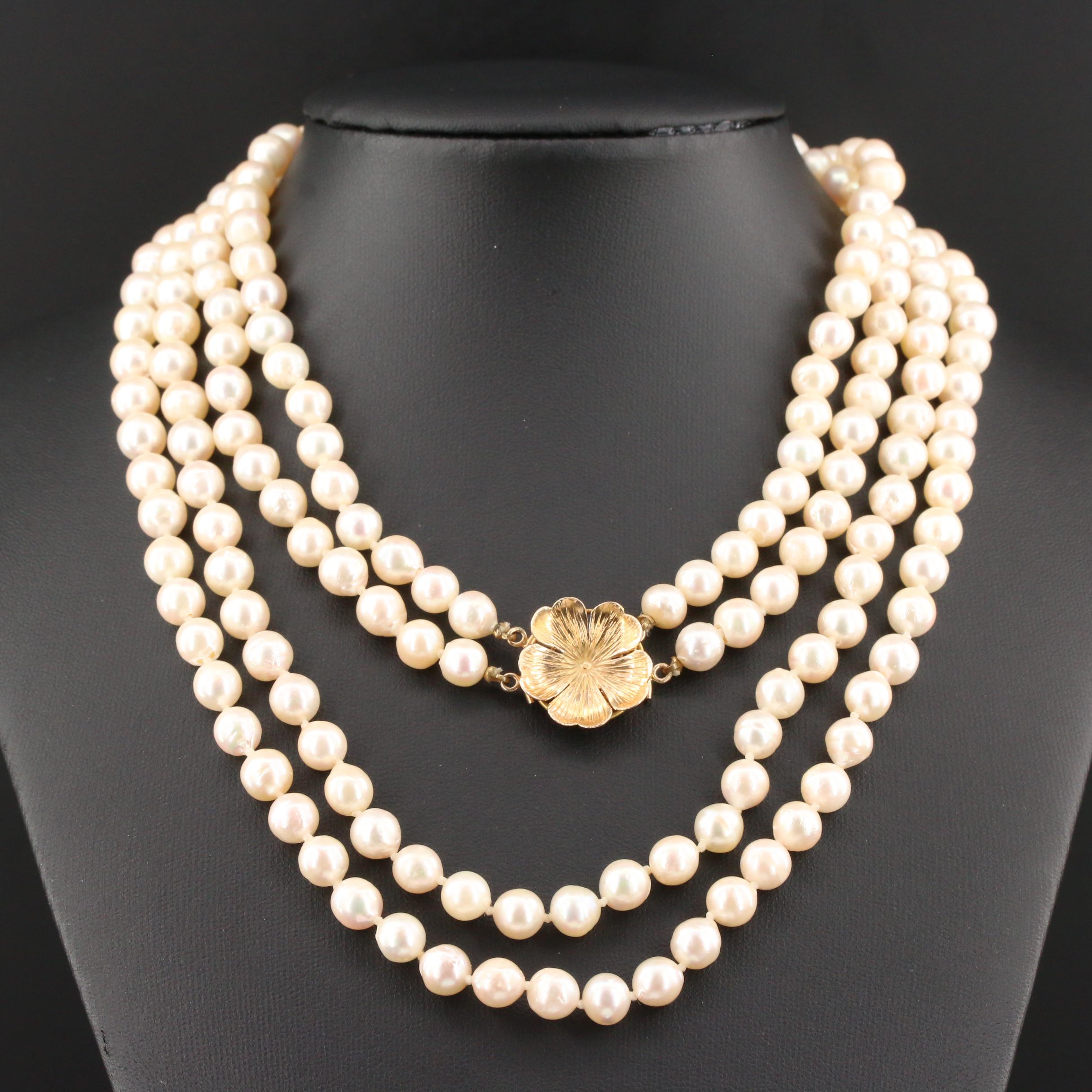 Vintage Ming's of Honolulu 14K Gold Double Strand Cultured Pearl ...