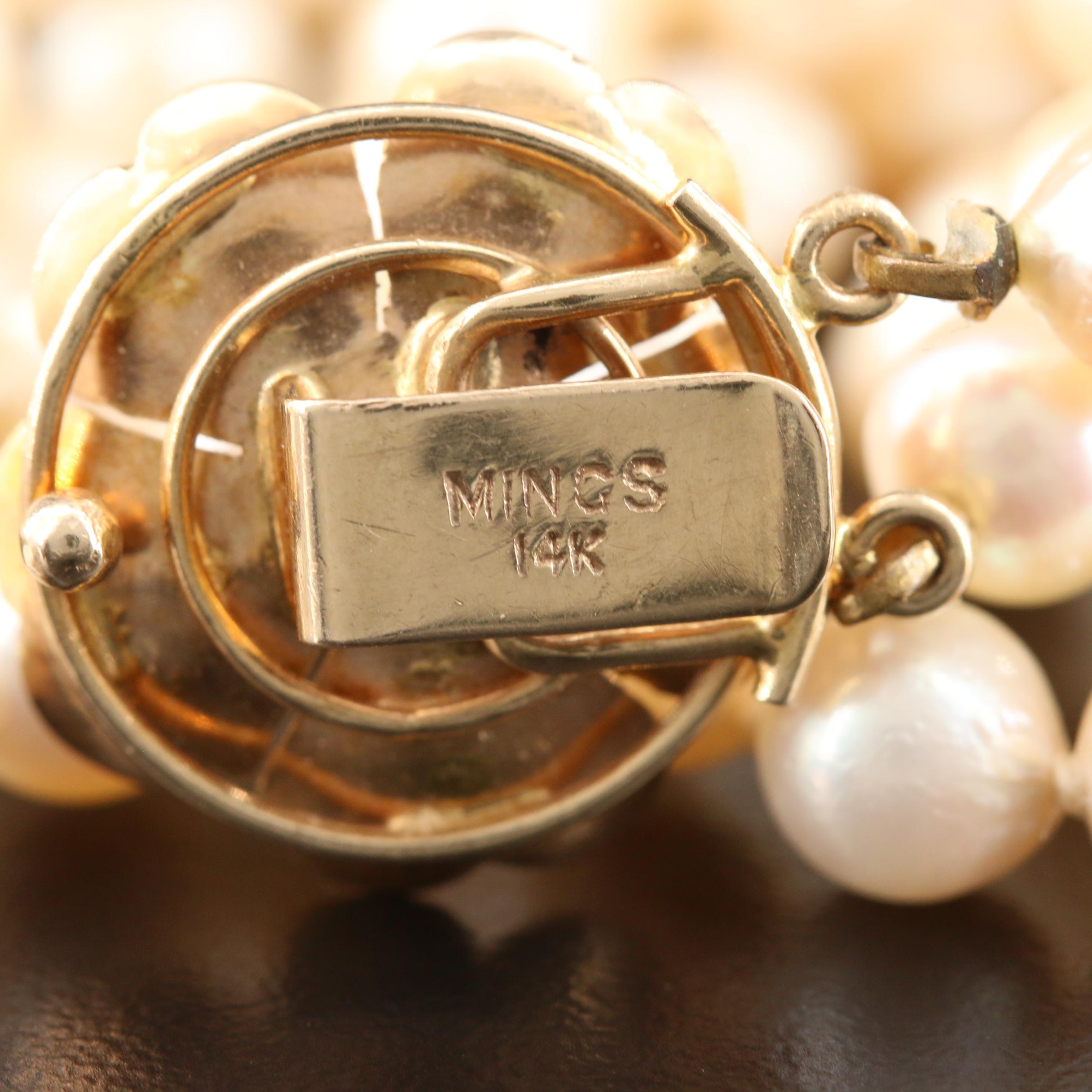 Vintage Ming's of Honolulu 14K Gold Double Strand Cultured Pearl ...