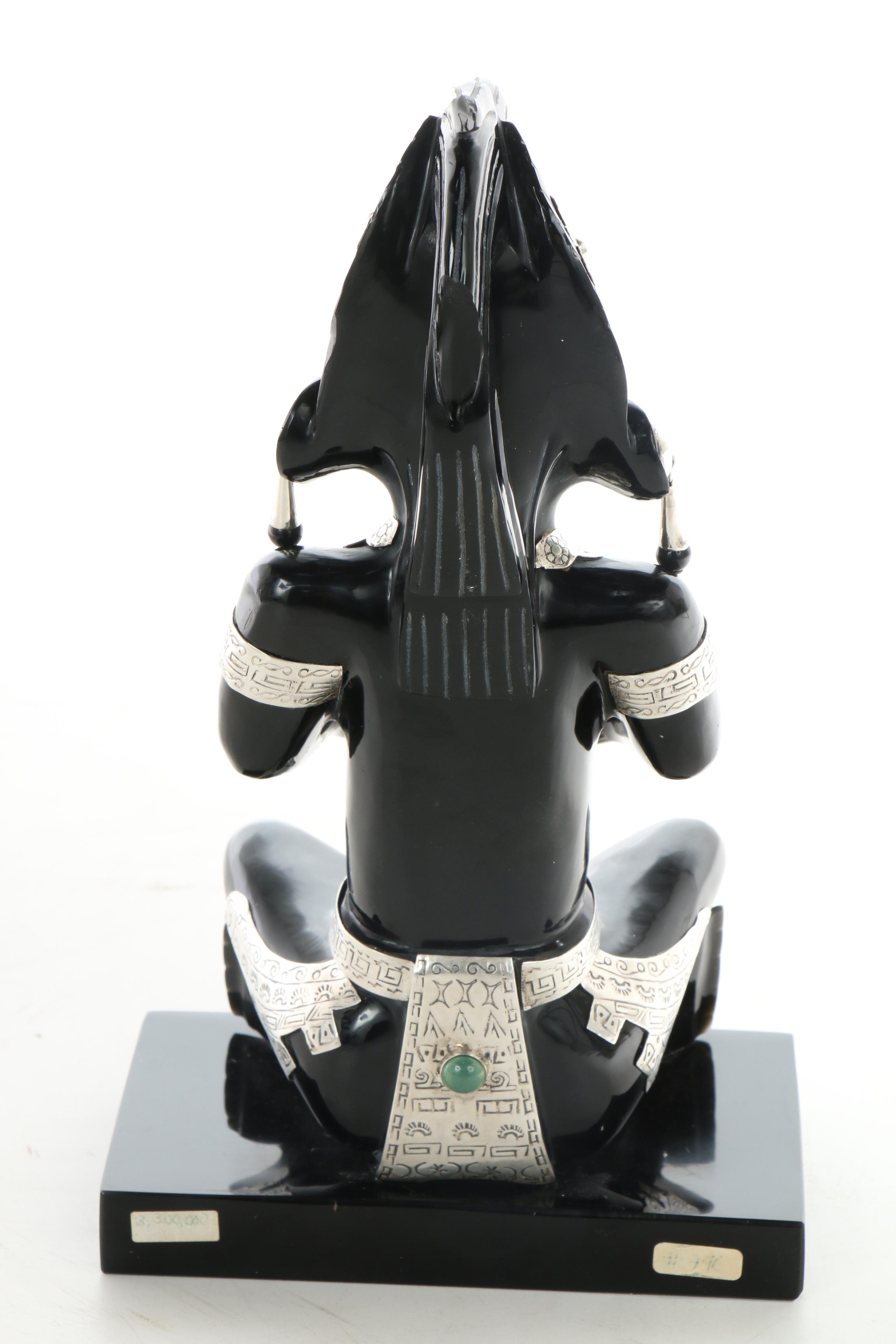 Obsidian, Sterling Silver, and Semi-Precious Stone Mayan Style Figure ...