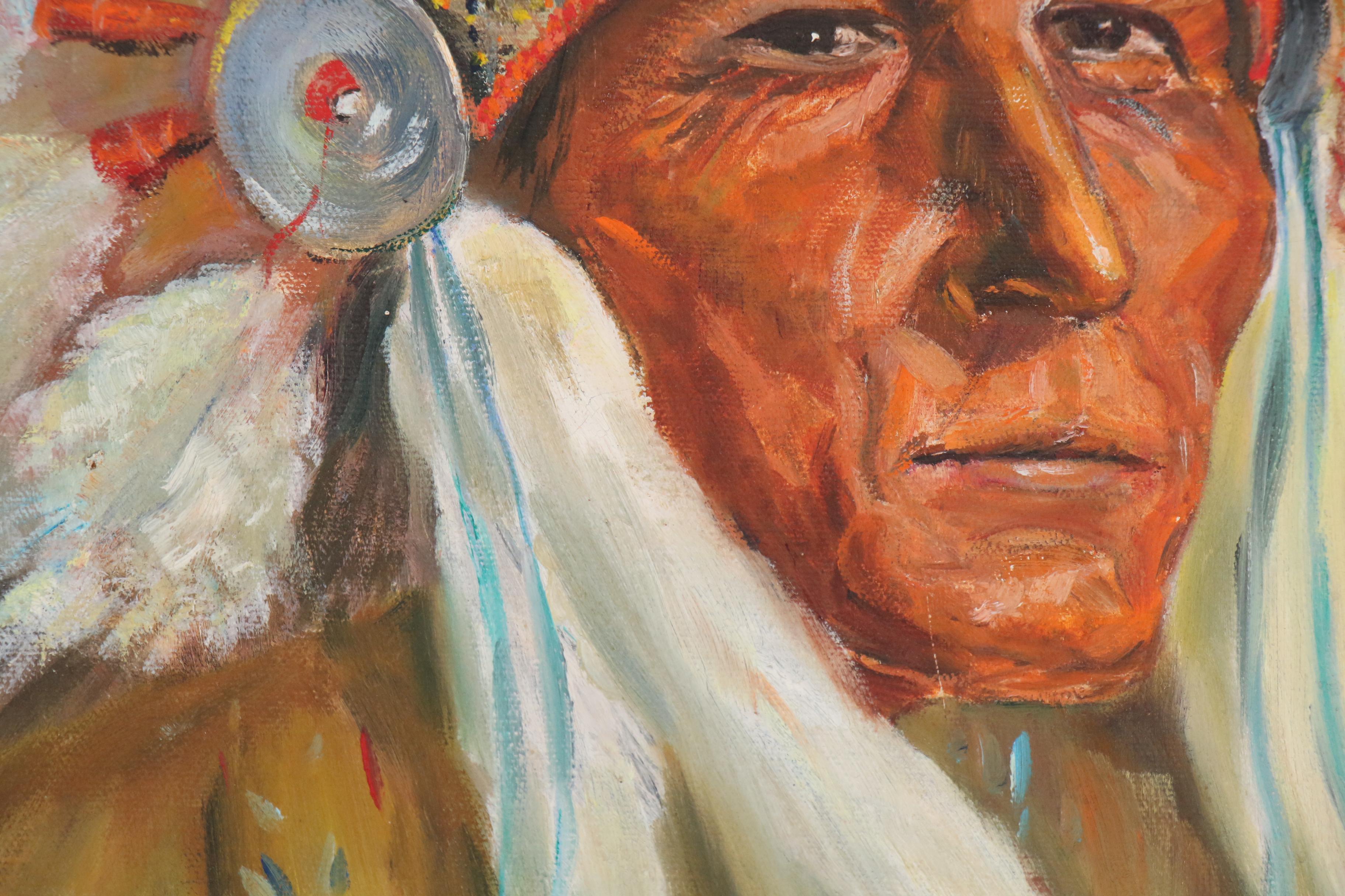 Oil Portrait Painting of Native American Chief | EBTH