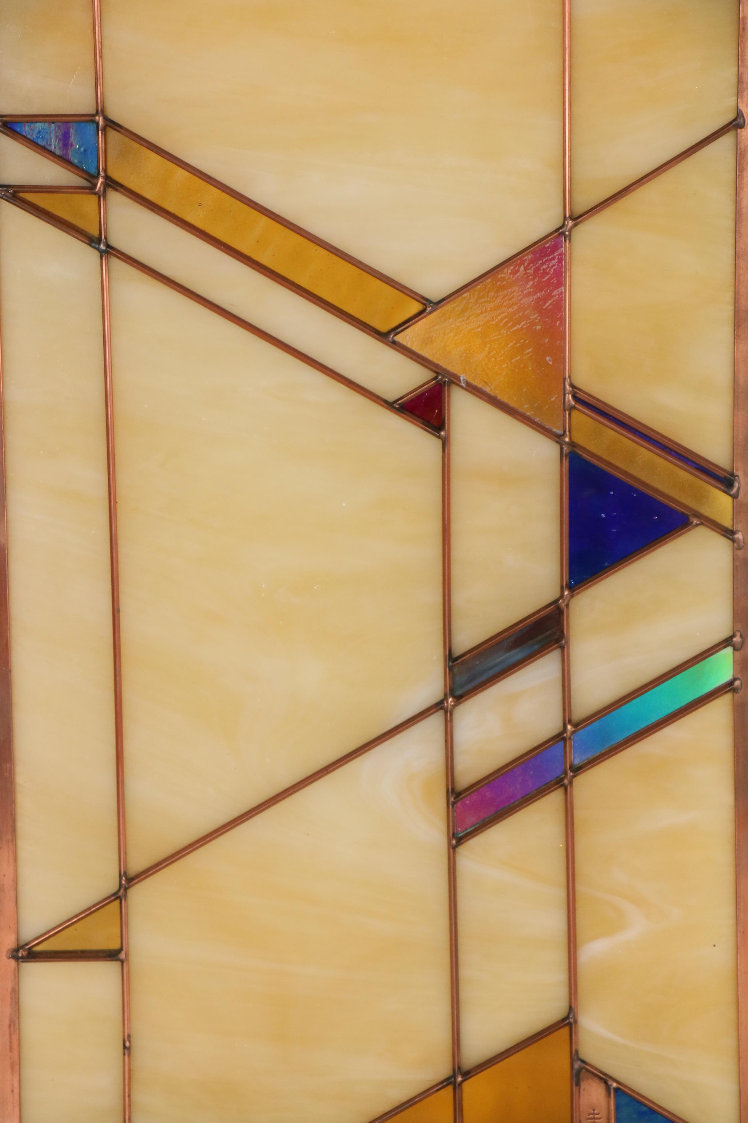 Arts and Crafts Style Geometric Stained Glass Window | EBTH