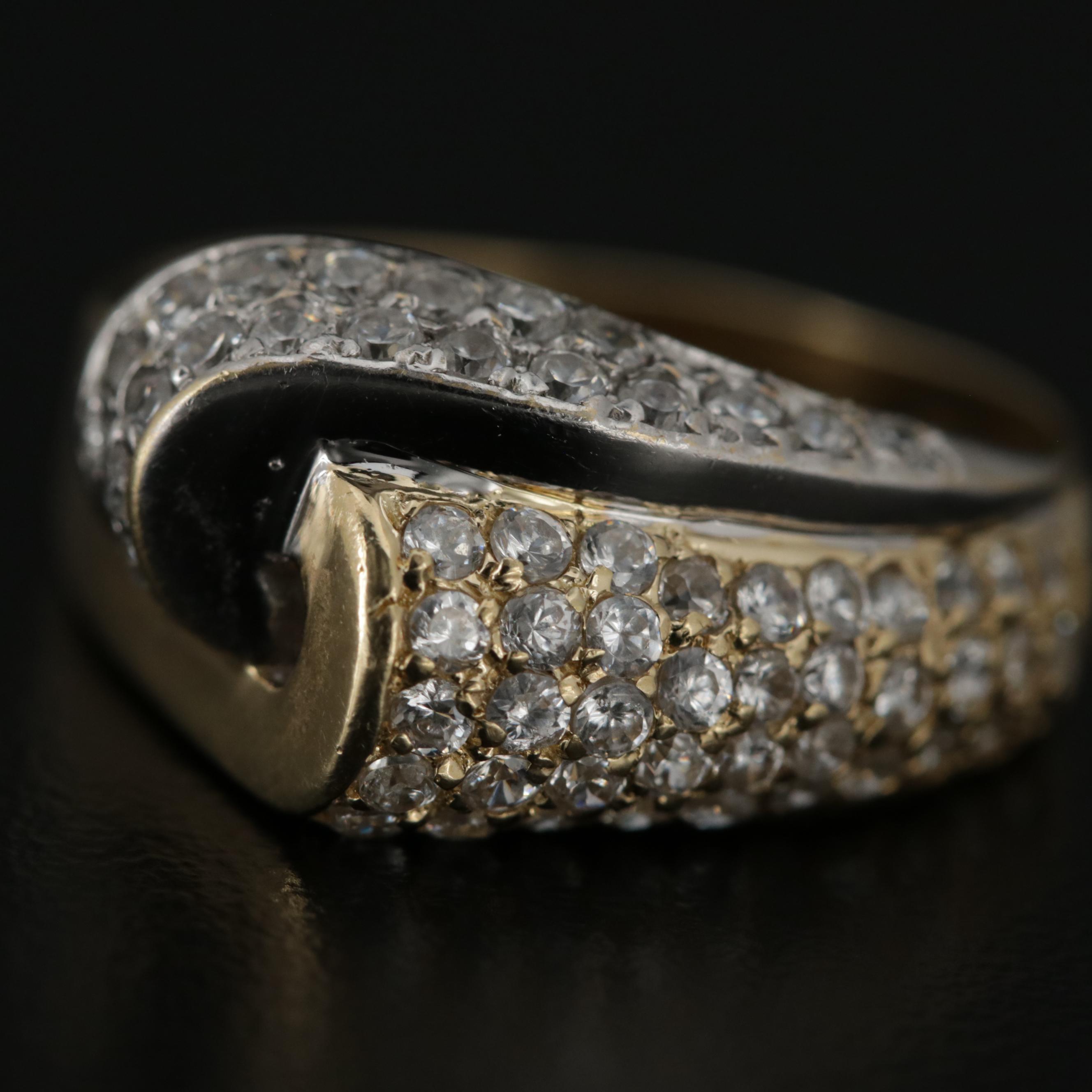 14K Yellow and White Gold Cubic Zirconia Pave Ring | EBTH
