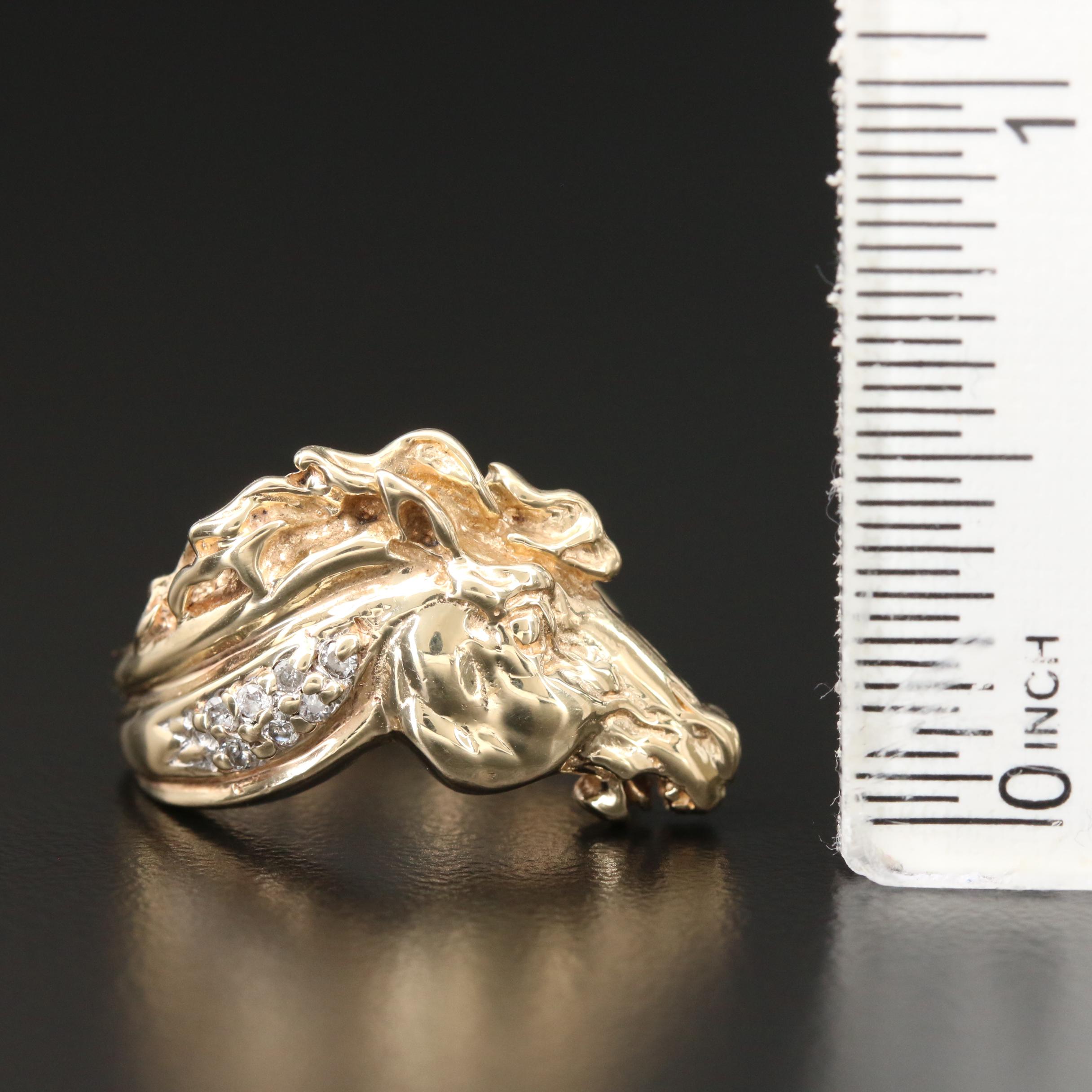 10K Yellow Gold Diamond Horse Motif Ring | EBTH