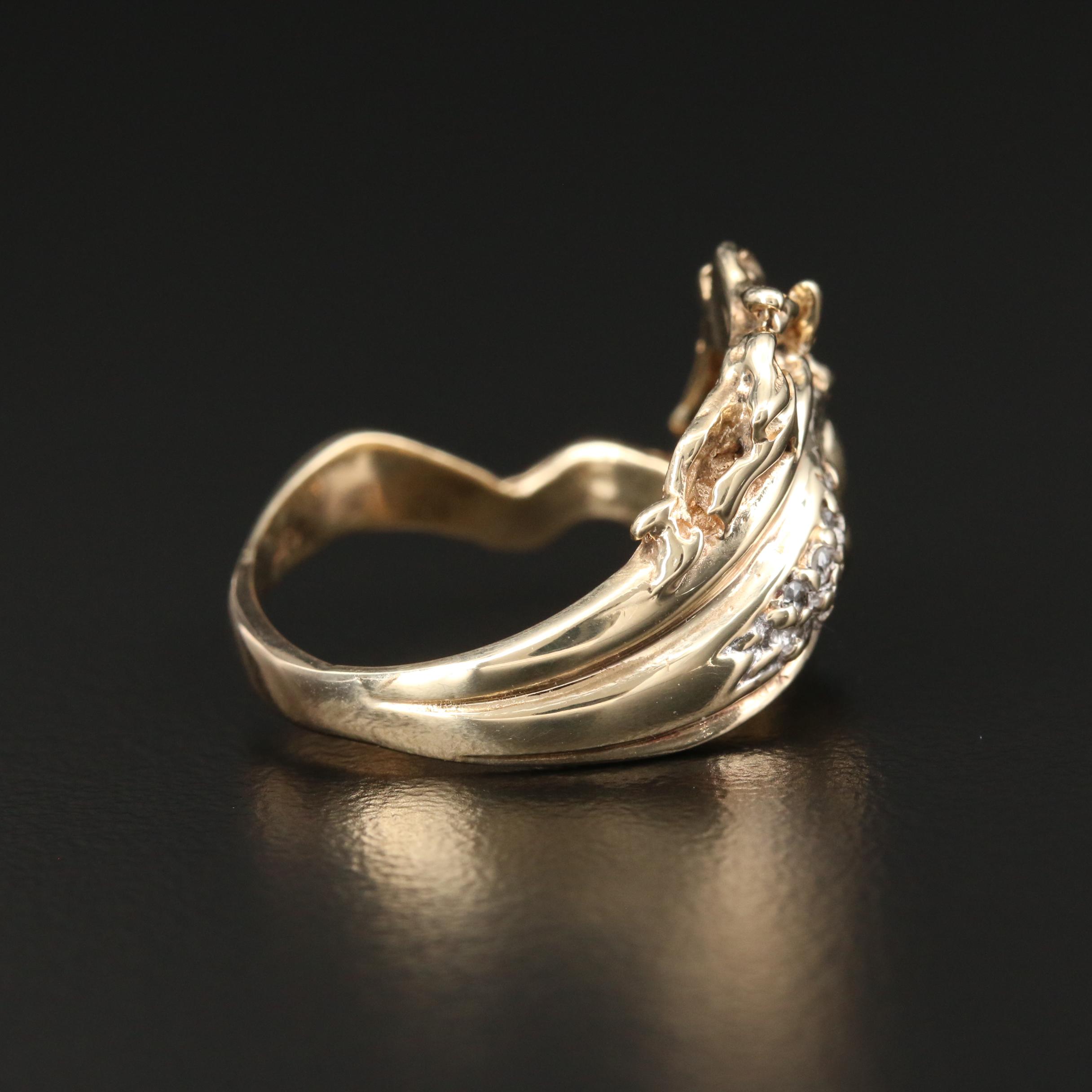 10K Yellow Gold Diamond Horse Motif Ring | EBTH