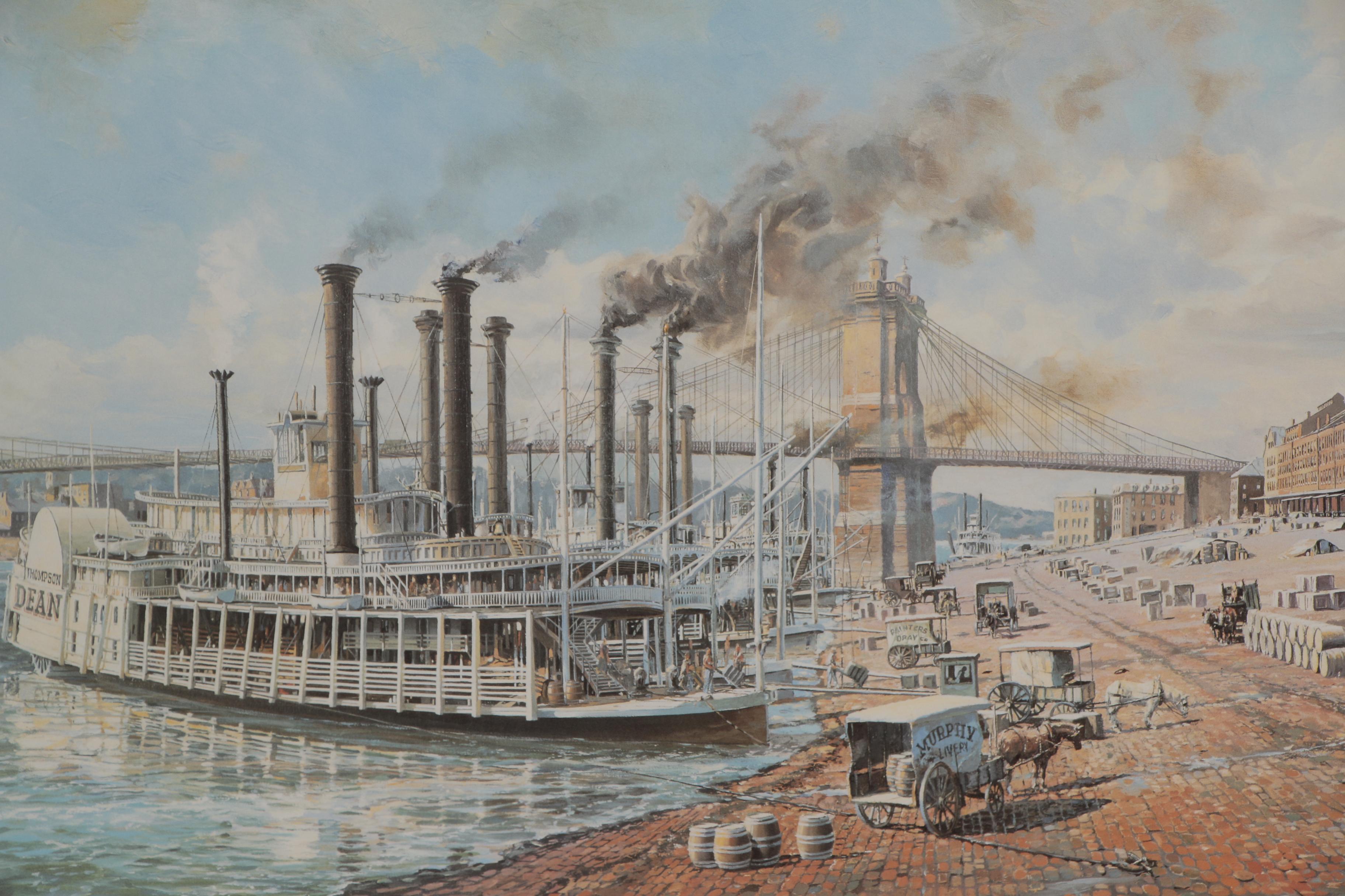 Michael Blaser Offset Lithograph "The Public Landing of Cincinnati ...