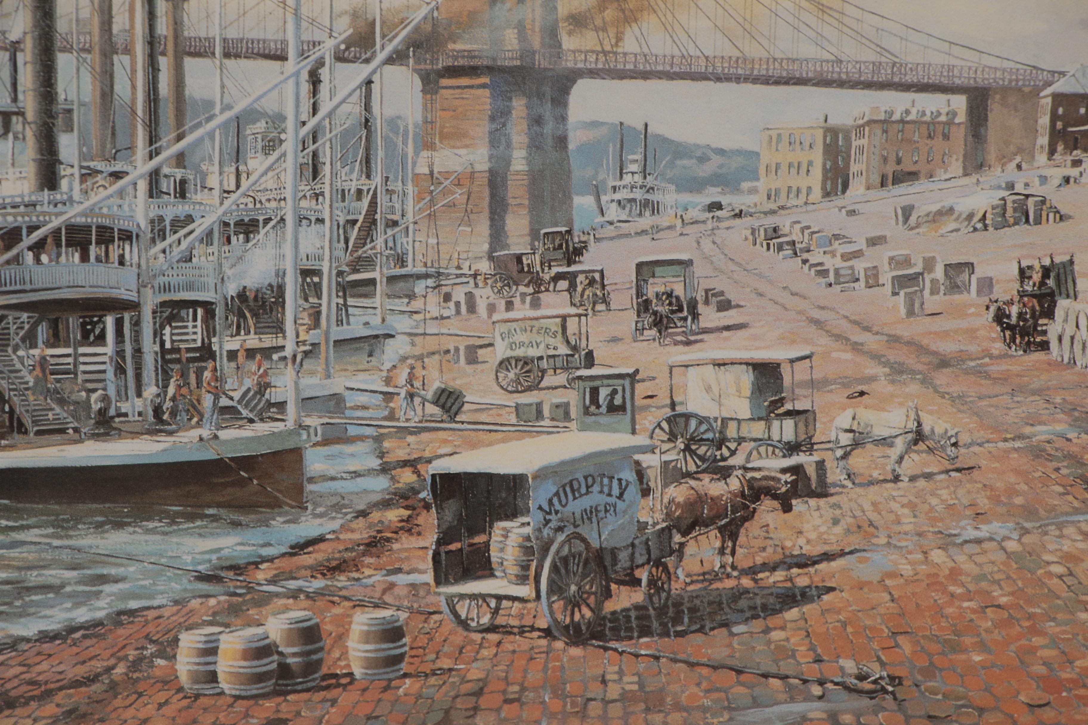 Michael Blaser Offset Lithograph "The Public Landing of Cincinnati ...