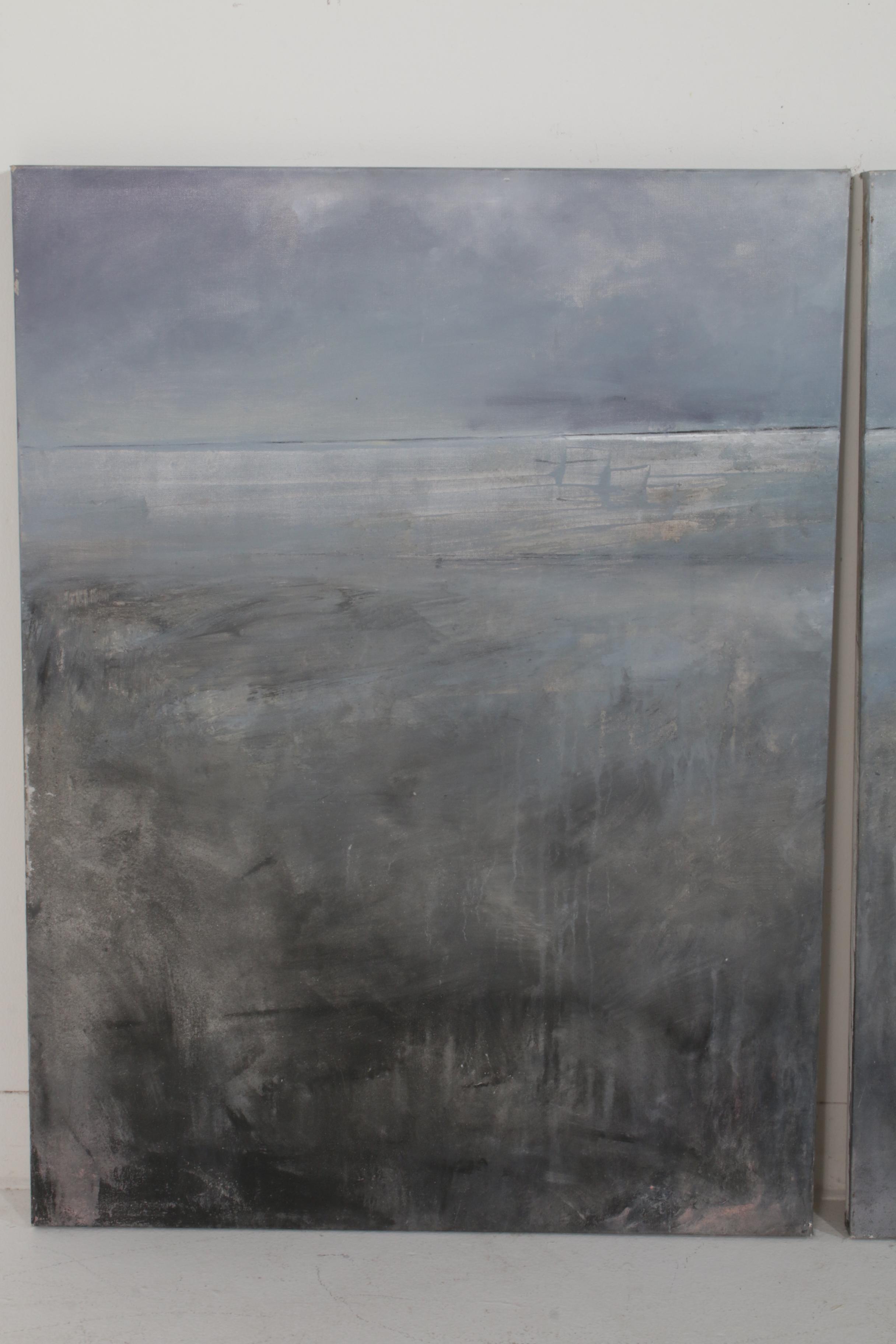 David Senecal Abstract Landscape Mixed Media Painting Triptych | EBTH