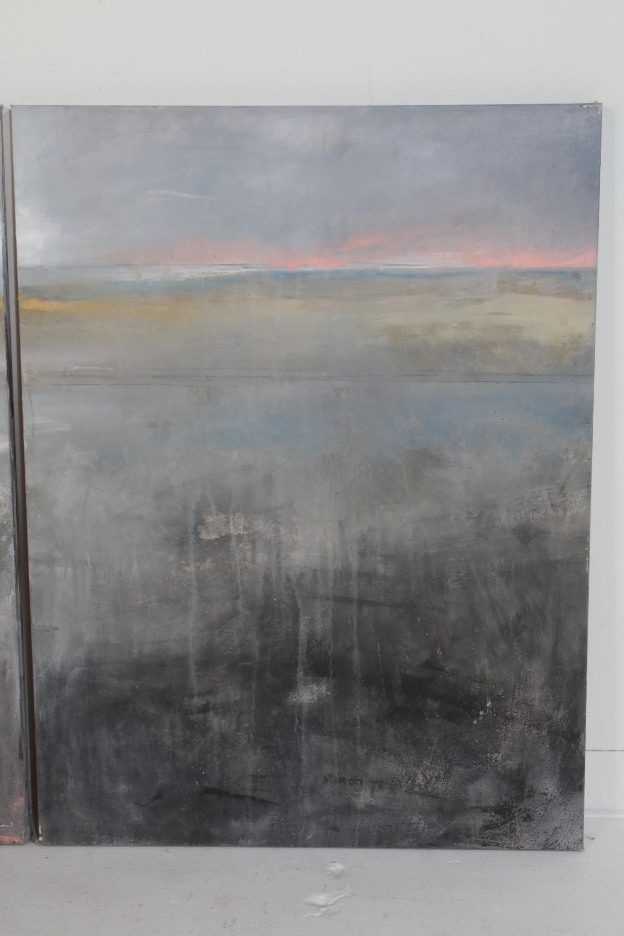 David Senecal Abstract Landscape Mixed Media Painting Triptych | EBTH