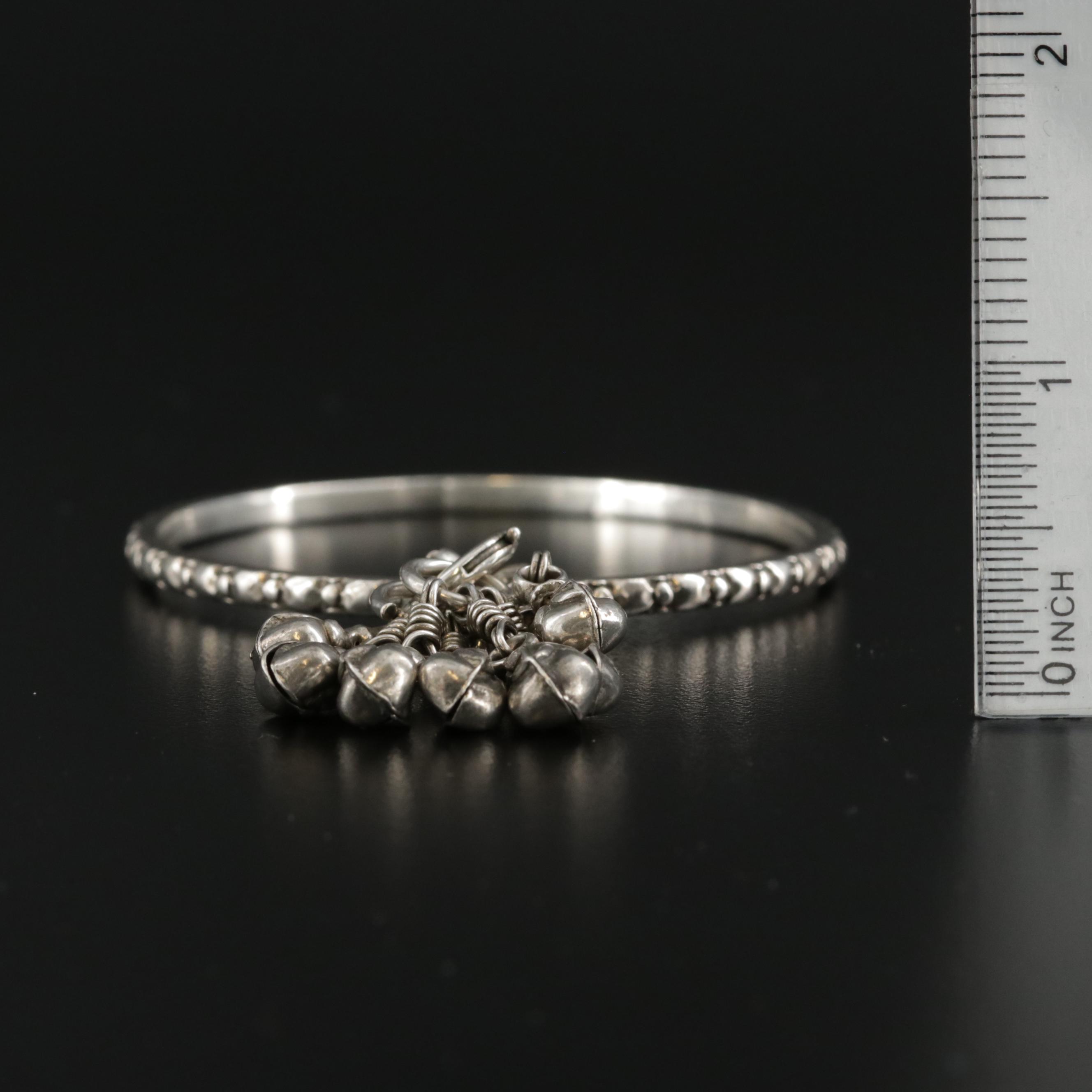 Sterling Silver Texture Bangle Bracelet with 900 Silver Charms | EBTH