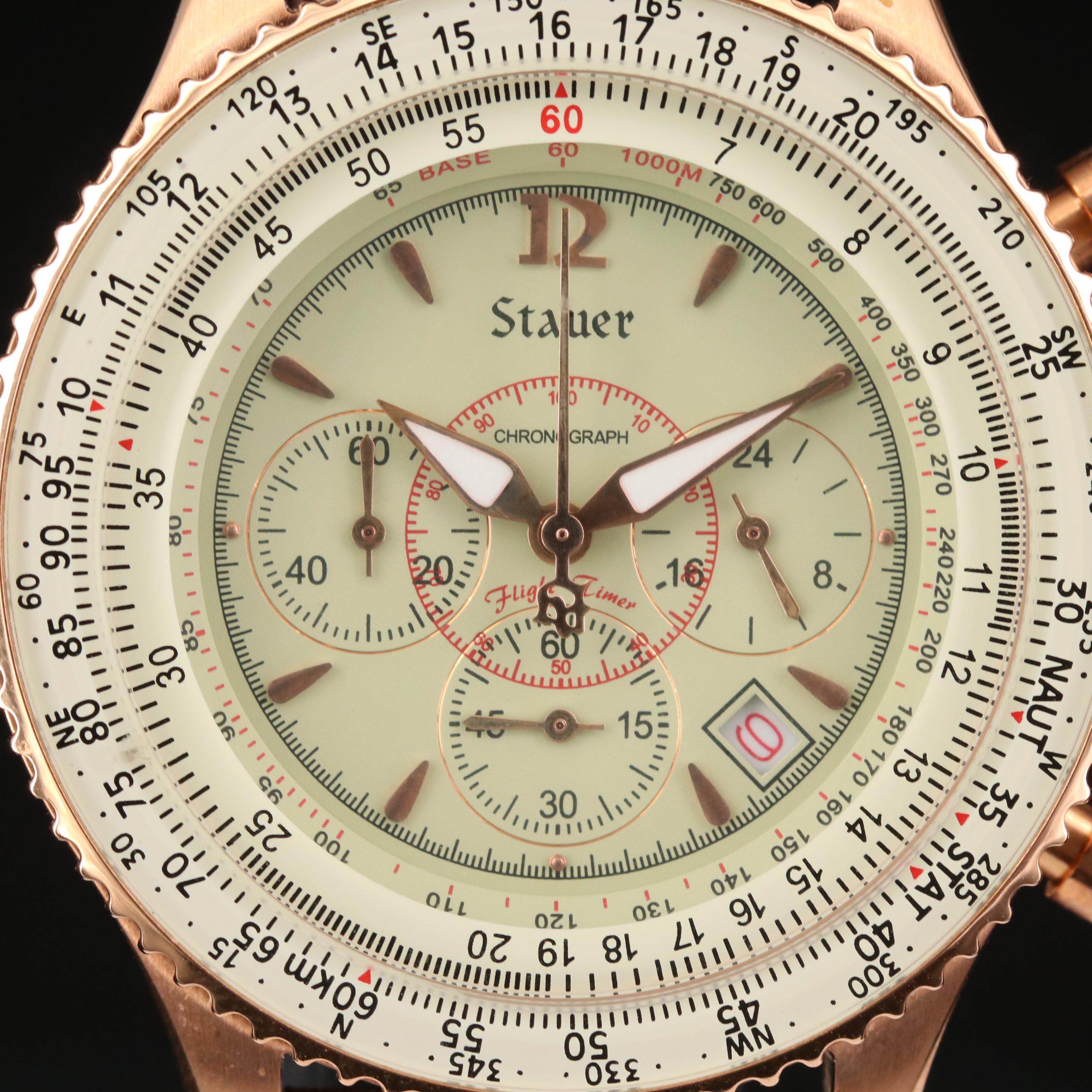 Stauer Stainless Steel and Rose Gold Tone Chronograph Wristwatch With ...