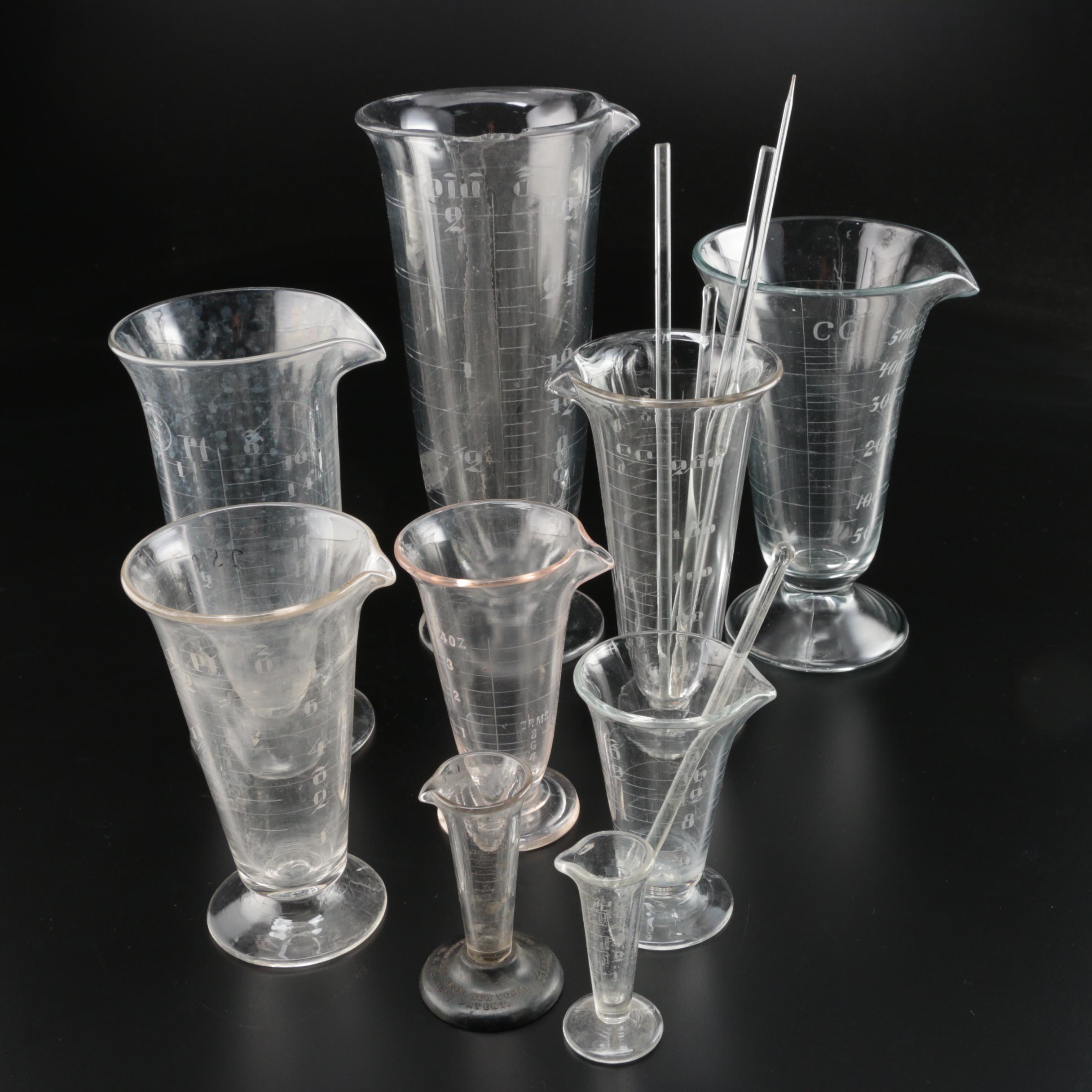 Apothecary Footed Graduated Glass Beakers, Vintage | EBTH