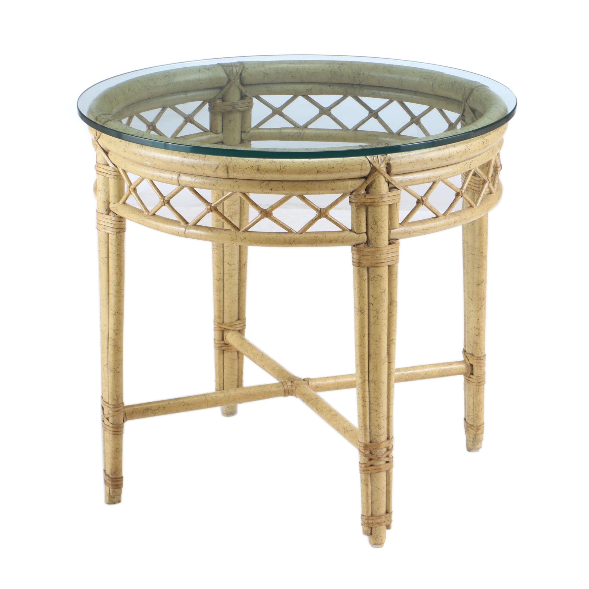 Ficks Reed Painted Rattan and Glass End Table, Late 20th Century | EBTH