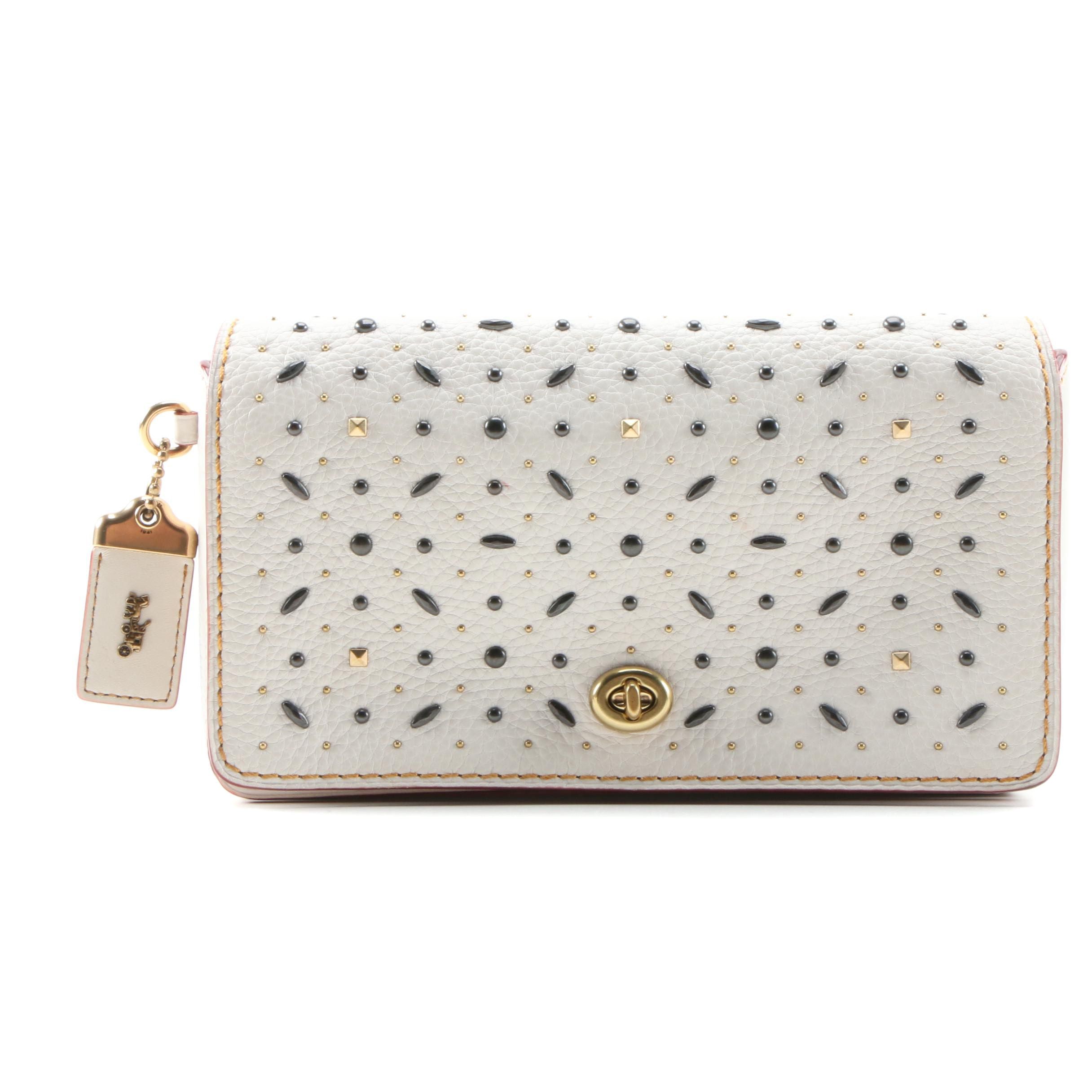 Coach Dinky Crossbody Bag in Embellished White Pebble Leather | EBTH