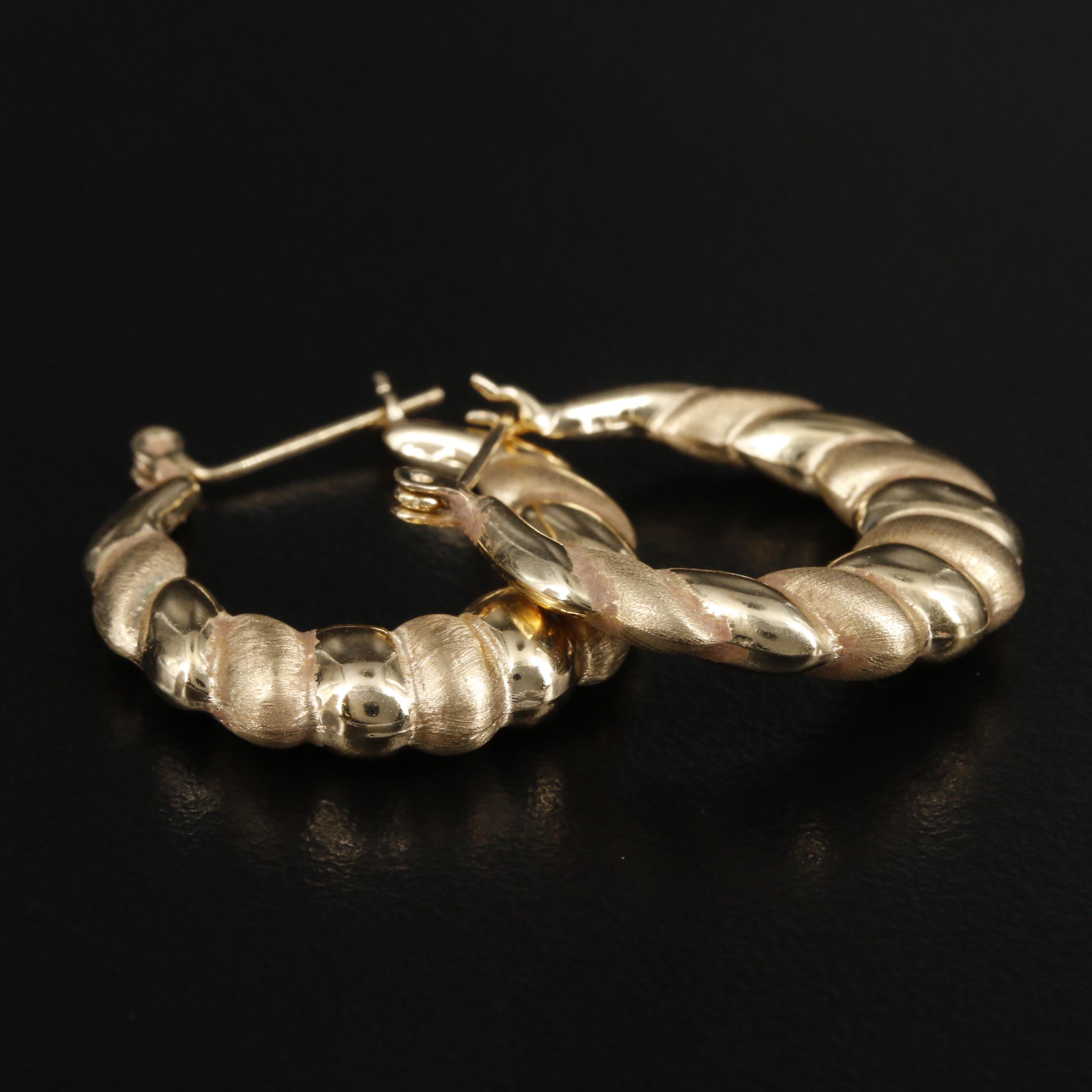 14K Yellow Gold Shrimp Hoop Earrings | EBTH
