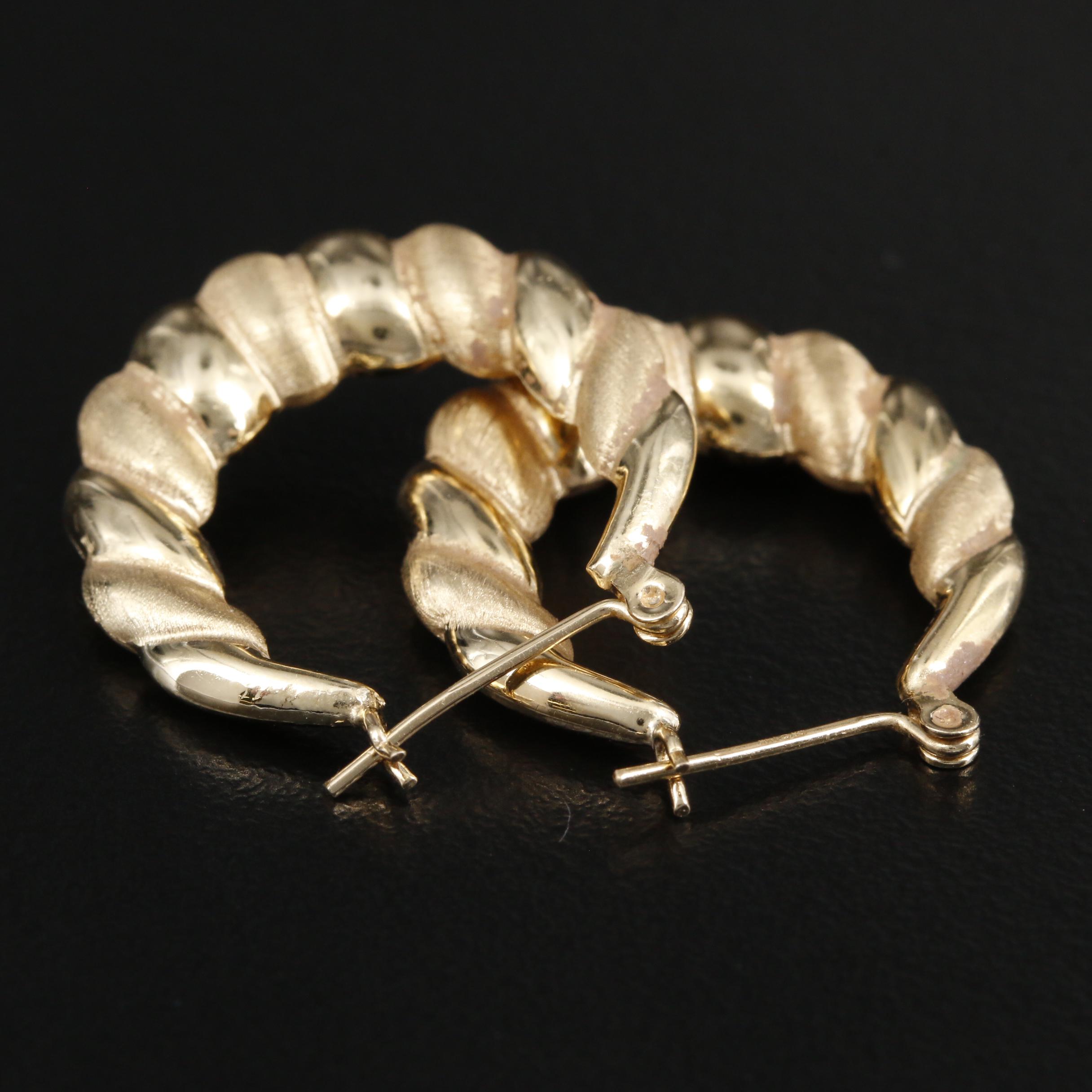14K Yellow Gold Shrimp Hoop Earrings | EBTH