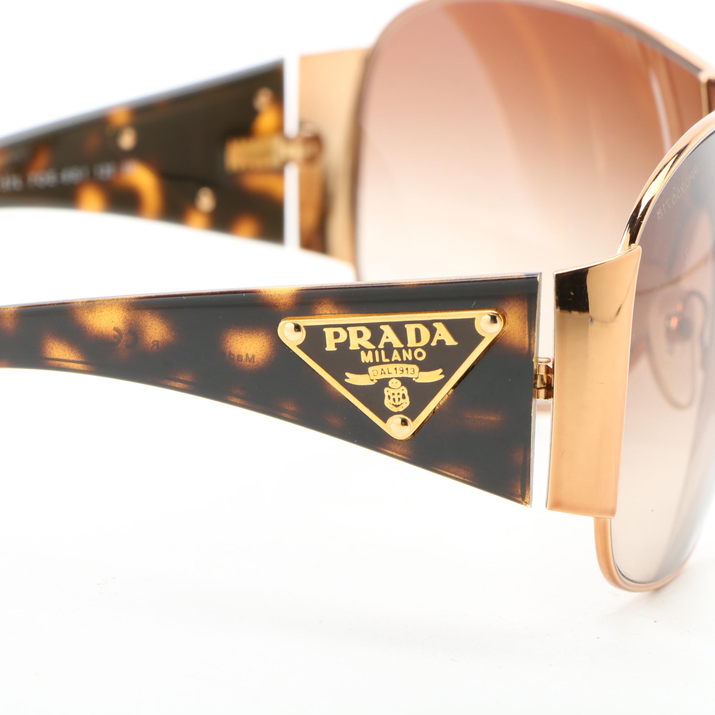 Prada SPR 57L Shield Sunglasses in Tortoise and Gold Tone | EBTH