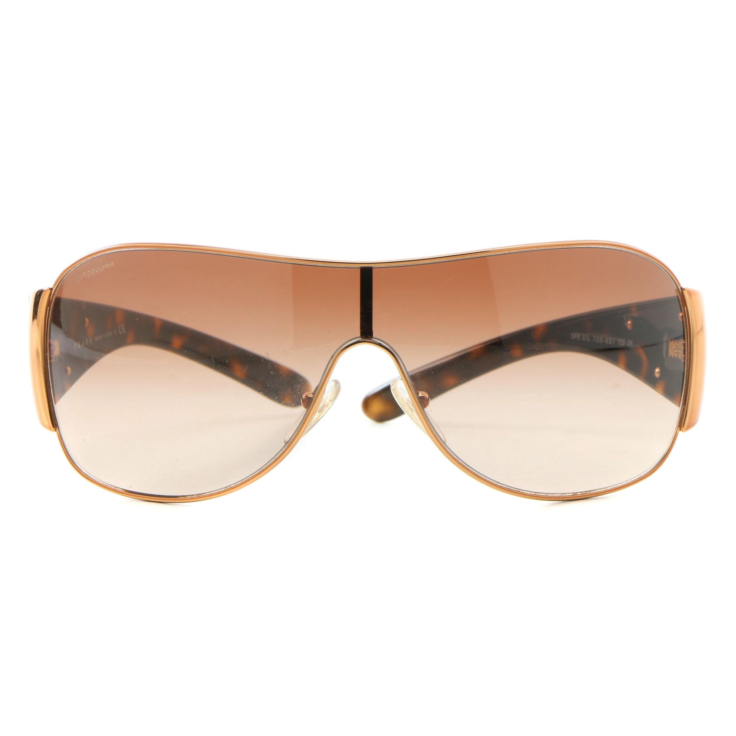 Prada SPR 57L Shield Sunglasses in Tortoise and Gold Tone | EBTH