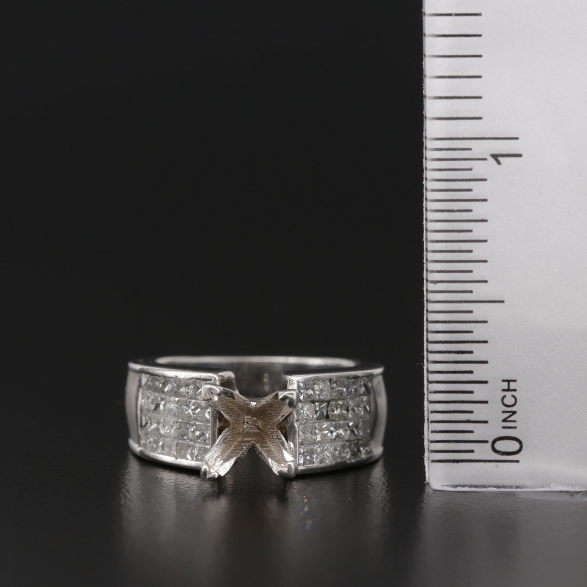 14K White Gold 1.00 CTW Invisible Set Diamond Semi-Mount Ring | EBTH