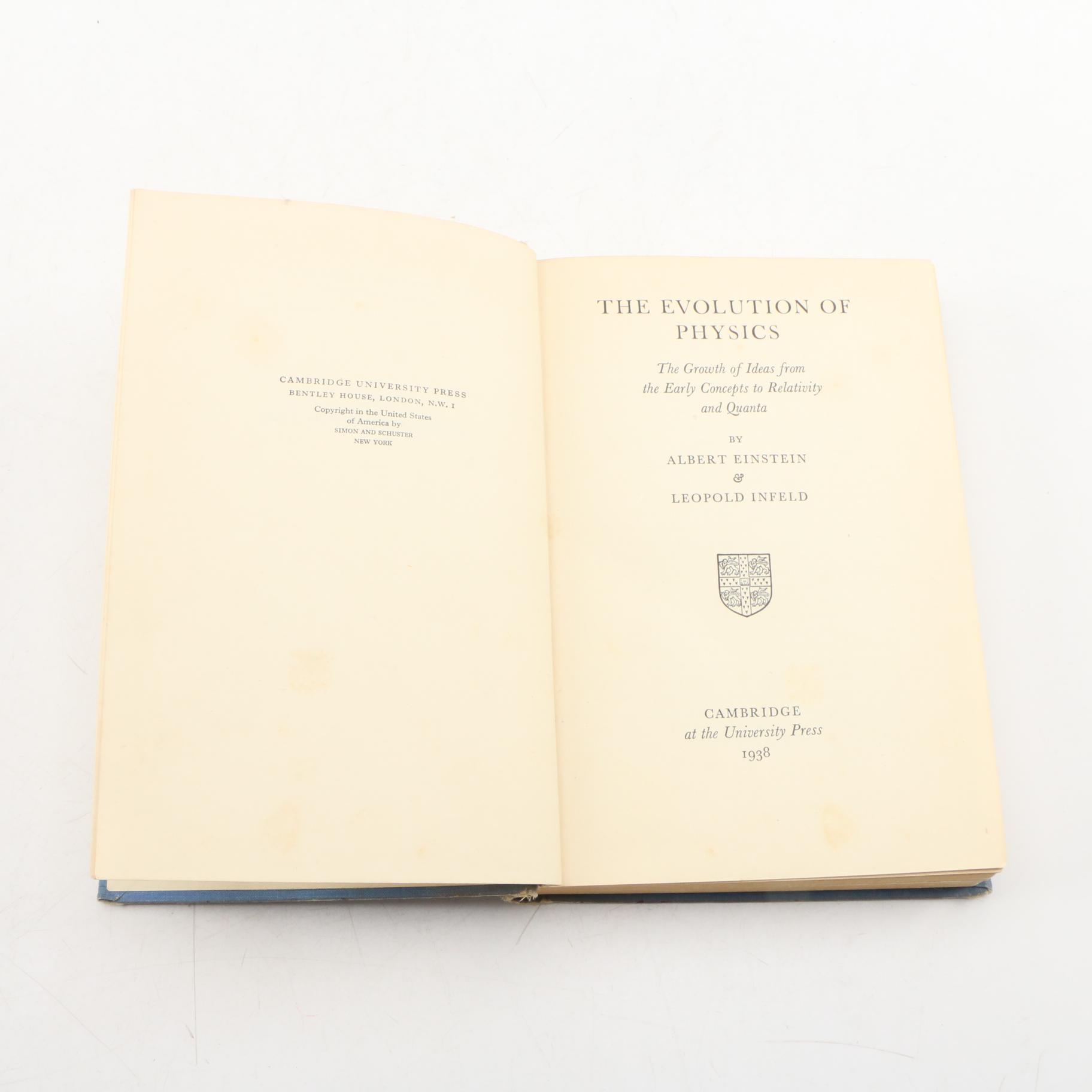 1938 "The Evolution of Physics" by Albert Einstein and Leopold Infeld ...