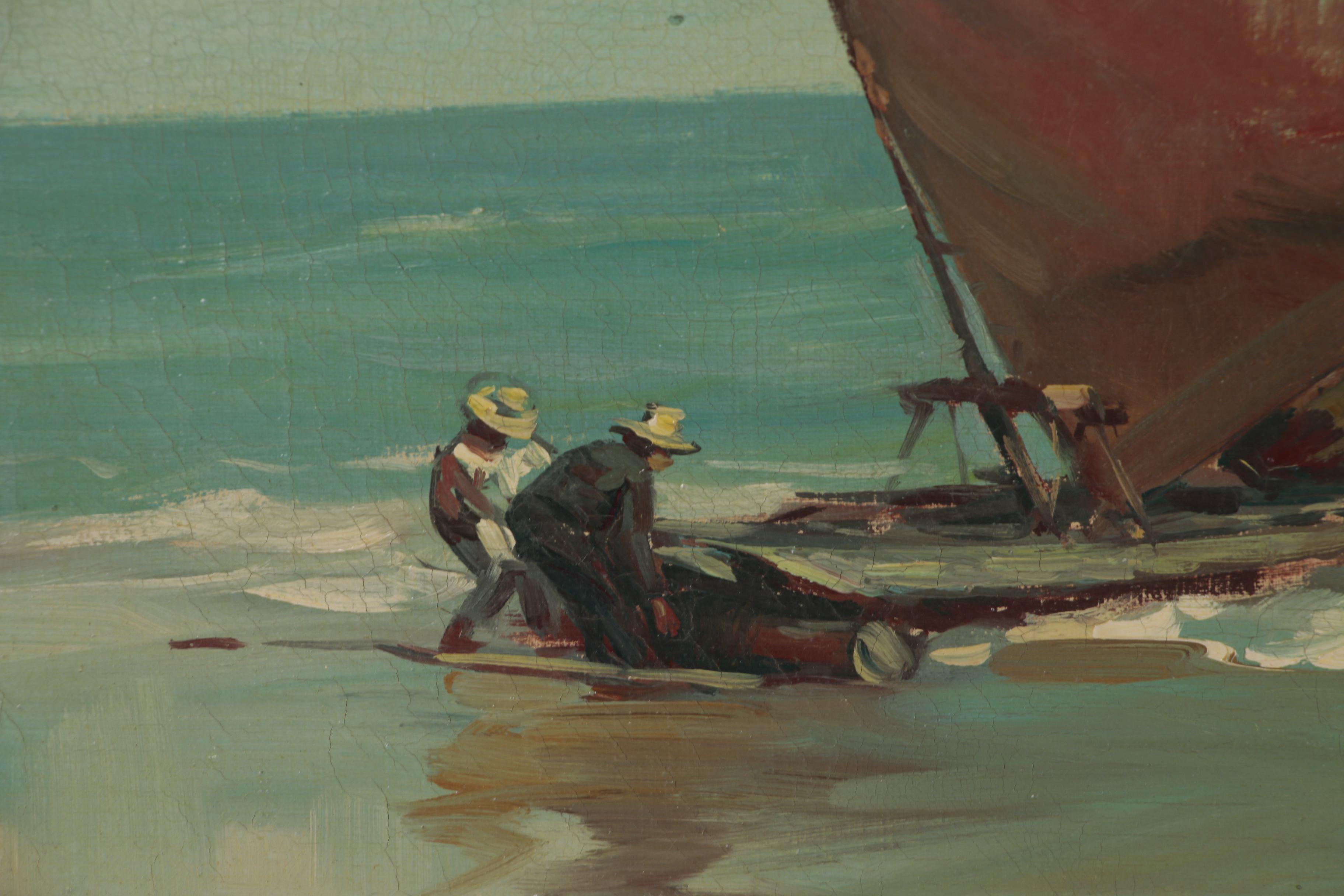 Oil Painting of Tropical Ocean Scene with Sailing Raft | EBTH