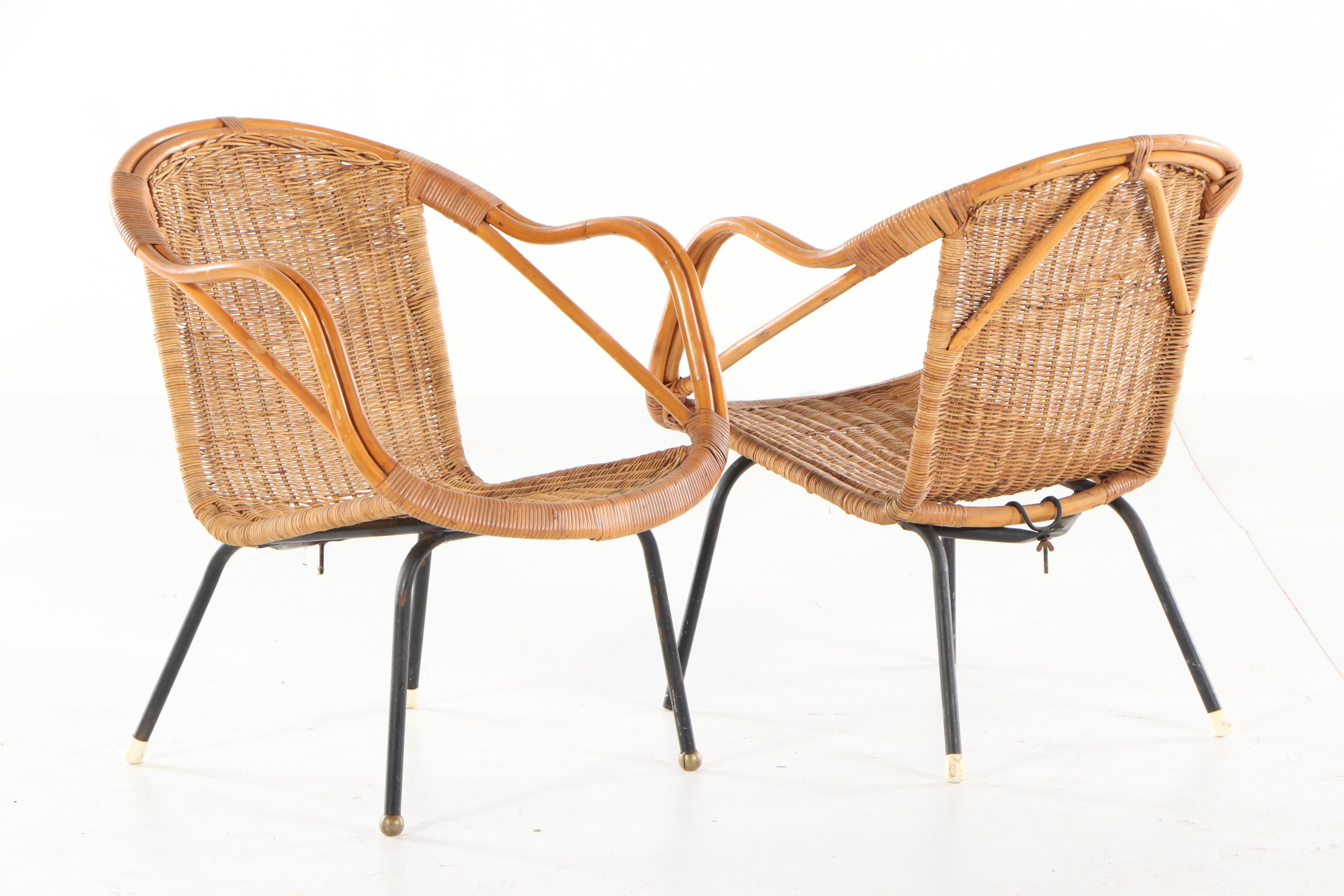 Pair of Mid Century Modern Rattan Arm Chairs | EBTH