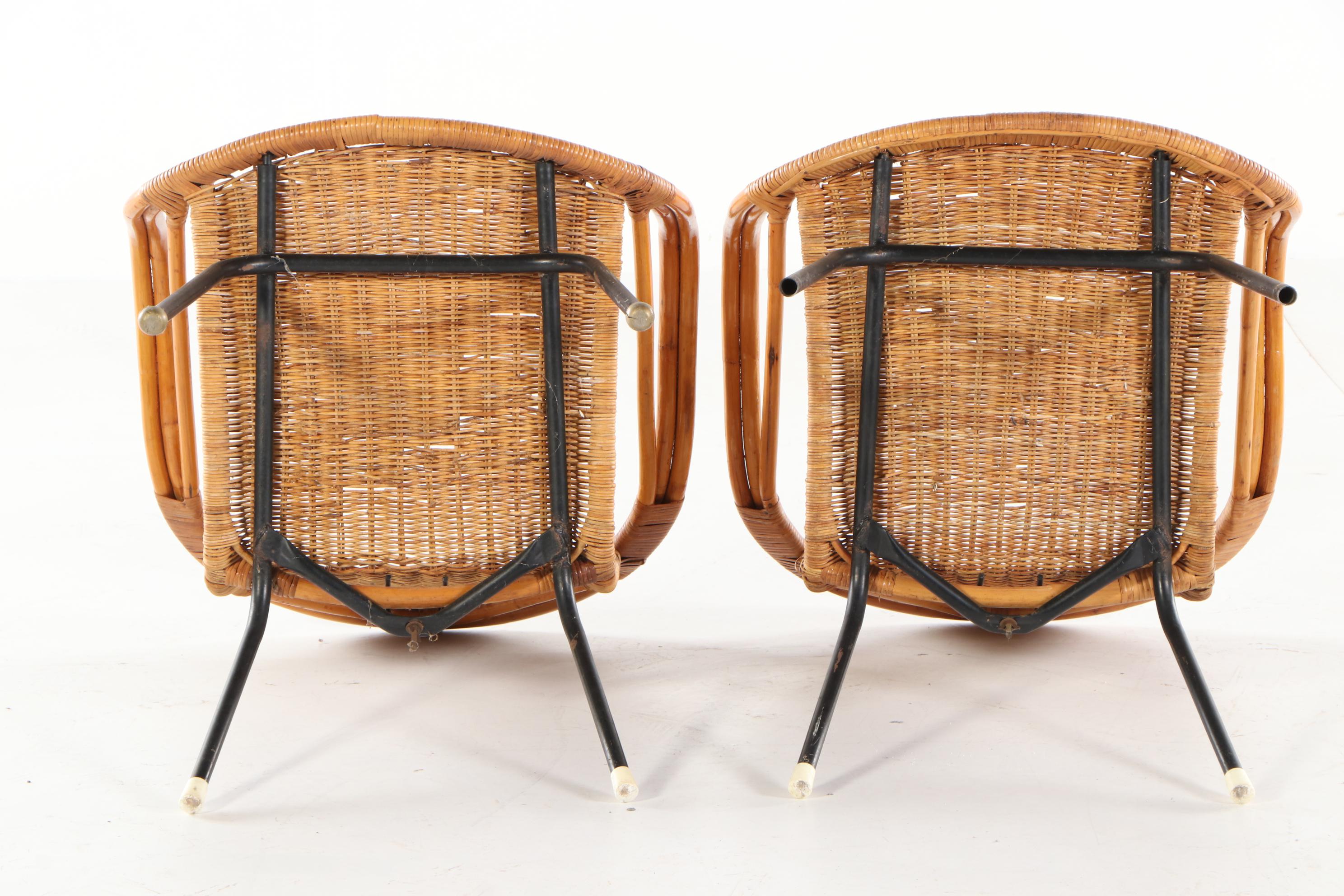 Pair of Mid Century Modern Rattan Arm Chairs | EBTH