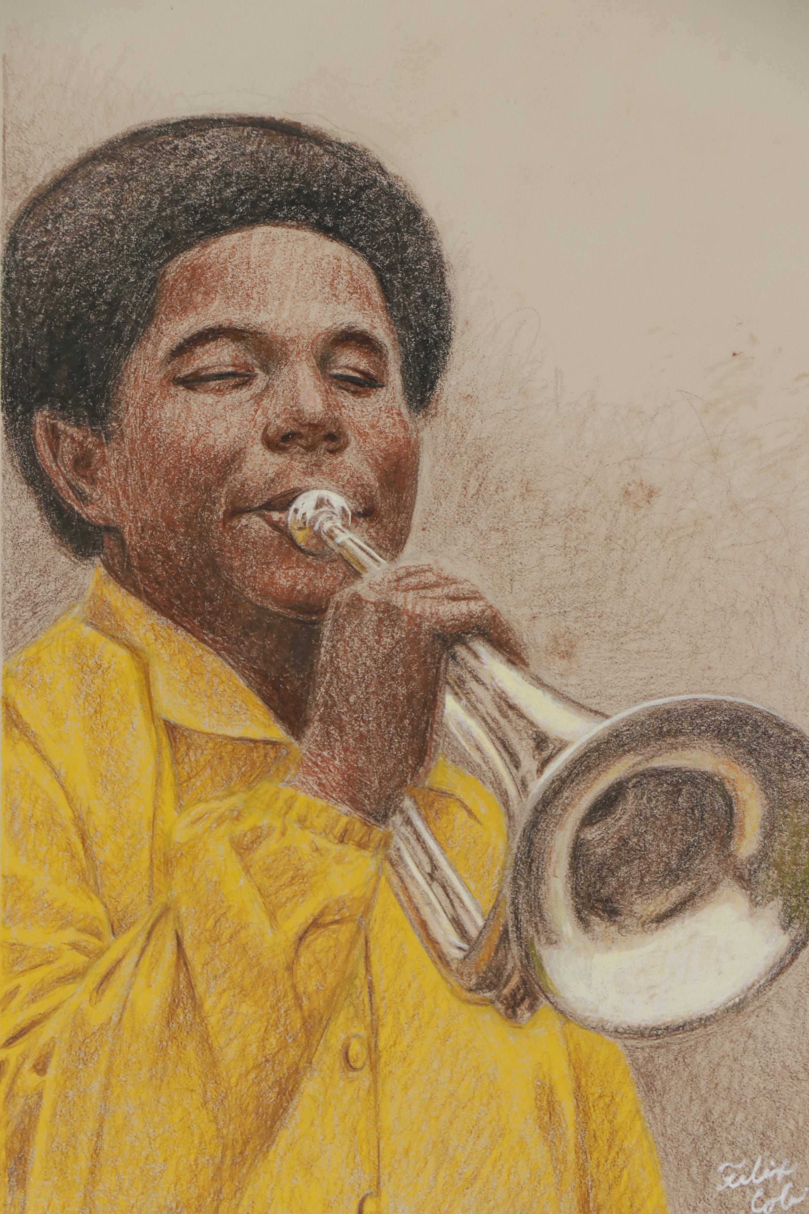 Felix Cole Colored Pencil Illustration of Trumpet Player | EBTH