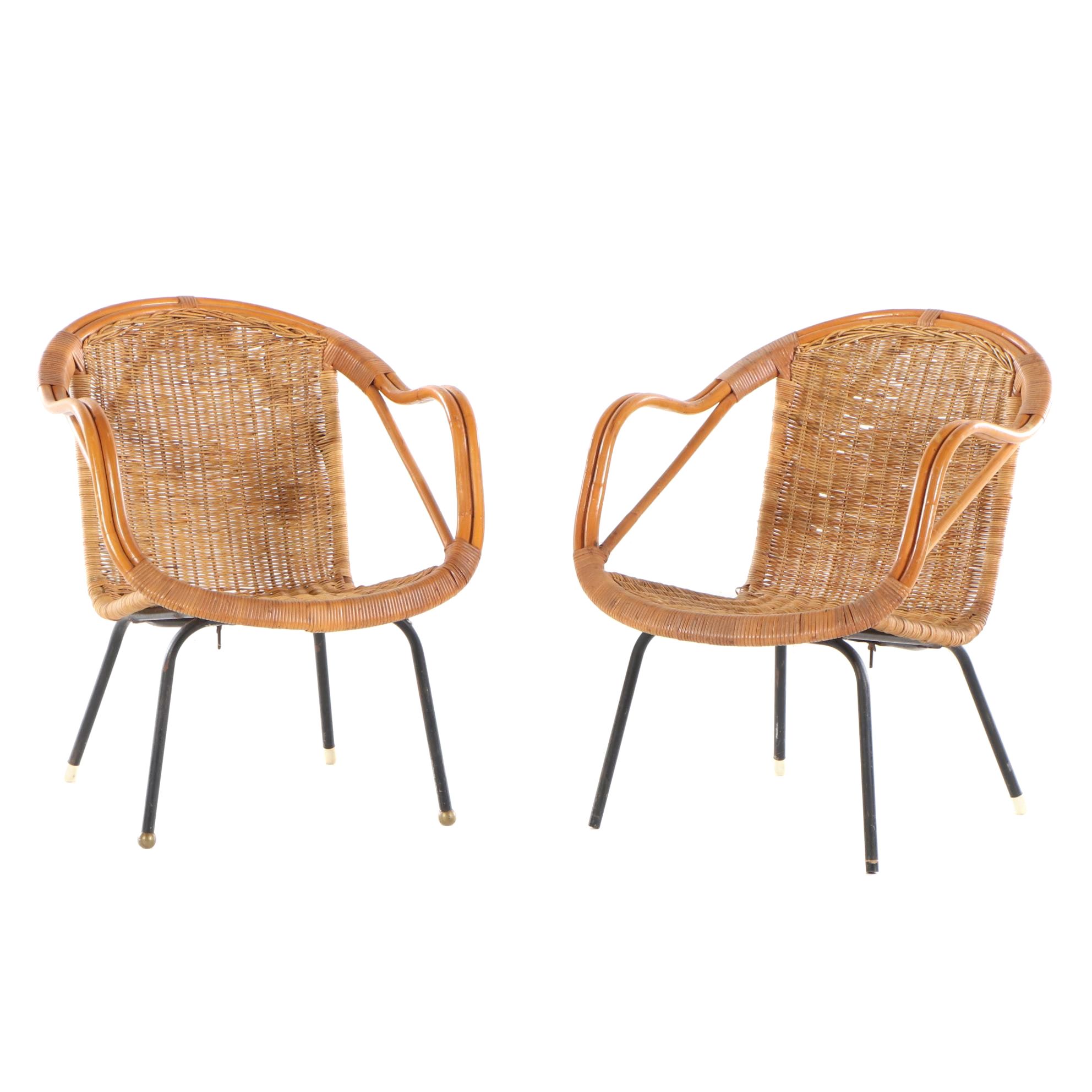 Pair of Mid Century Modern Rattan Arm Chairs | EBTH