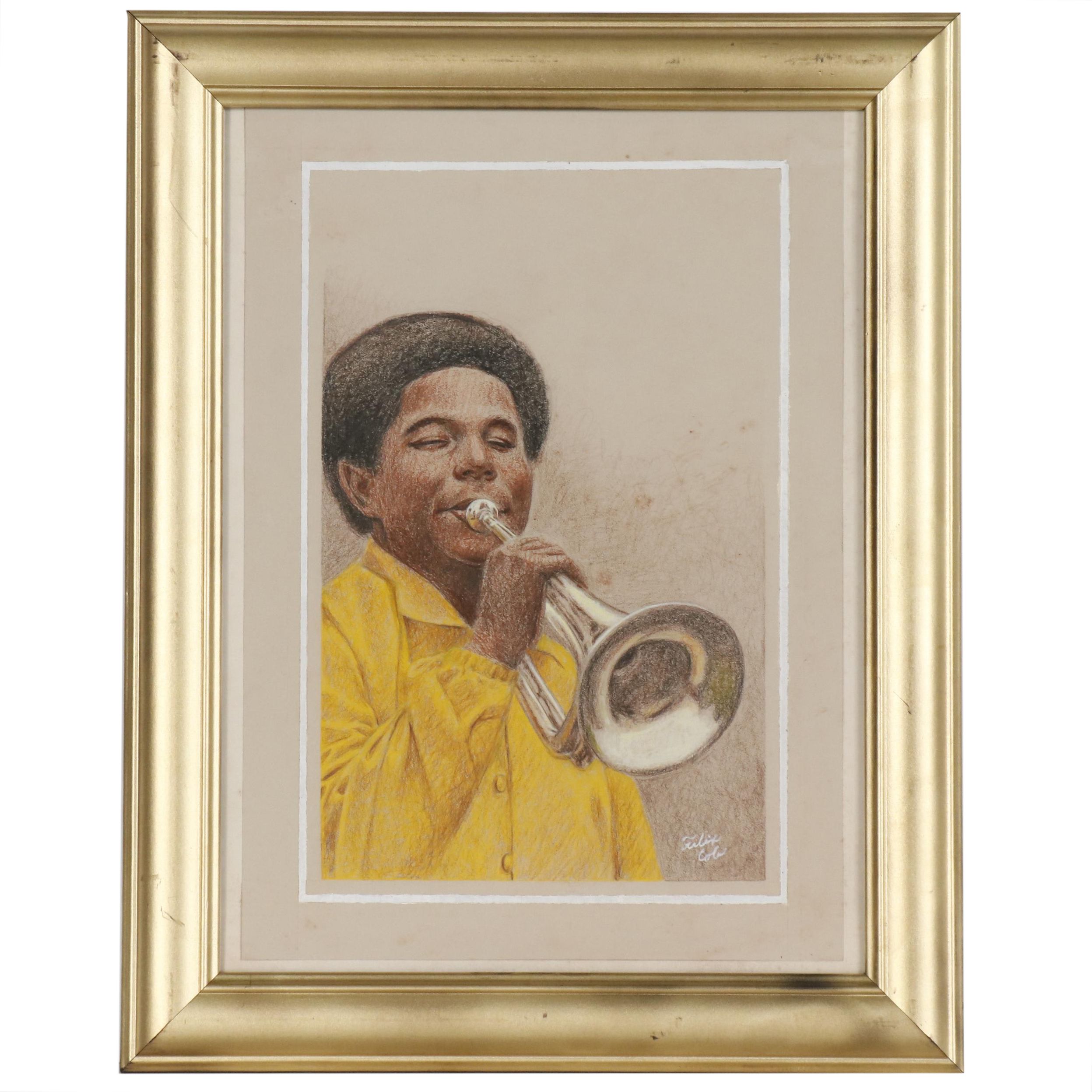 Felix Cole Colored Pencil Illustration of Trumpet Player | EBTH