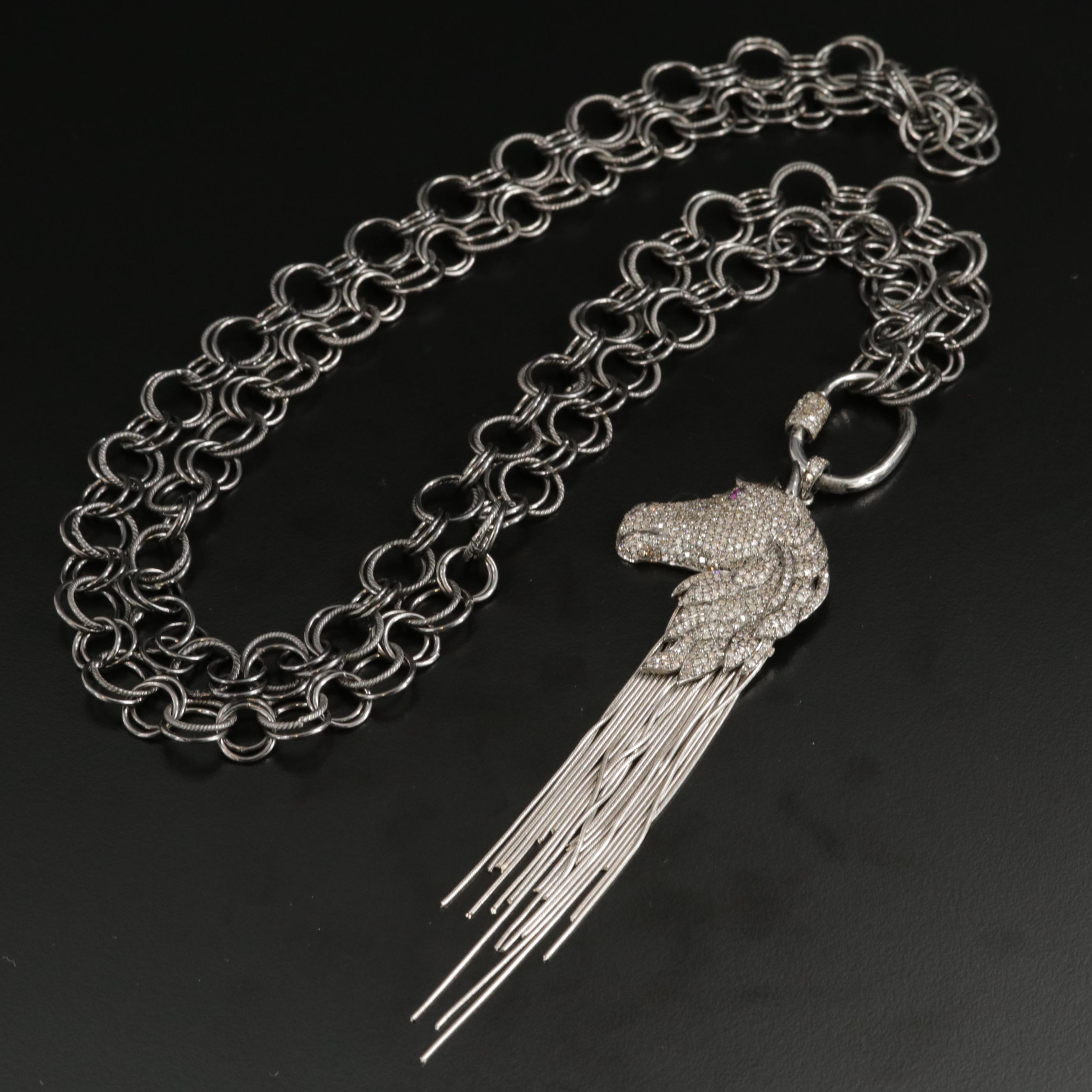 Sterling Diamond and Synthetic Ruby Horse Head Necklace | EBTH