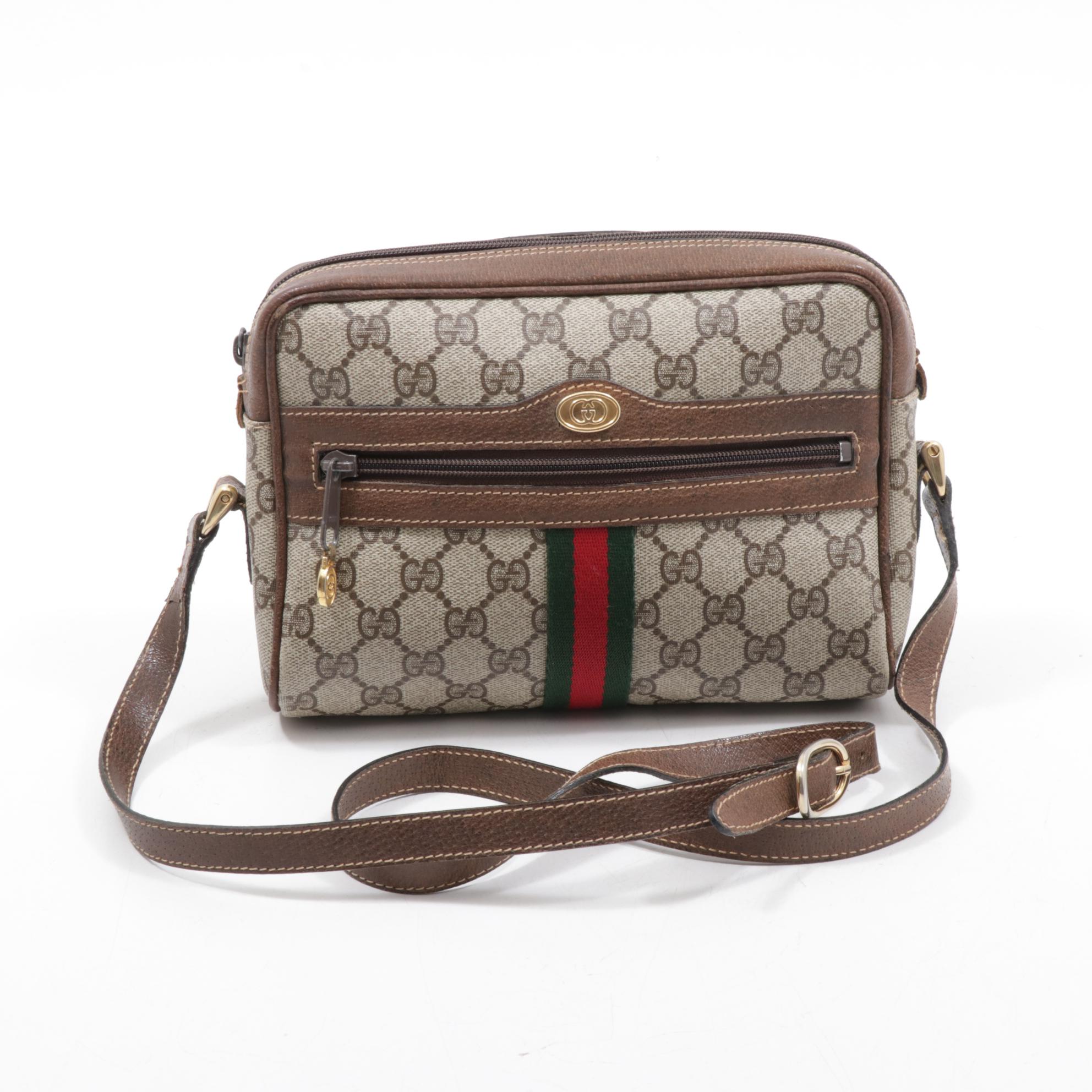 Gucci GG Supreme Coated Canvas and Leather Web Stripe Crossbody Bag | EBTH