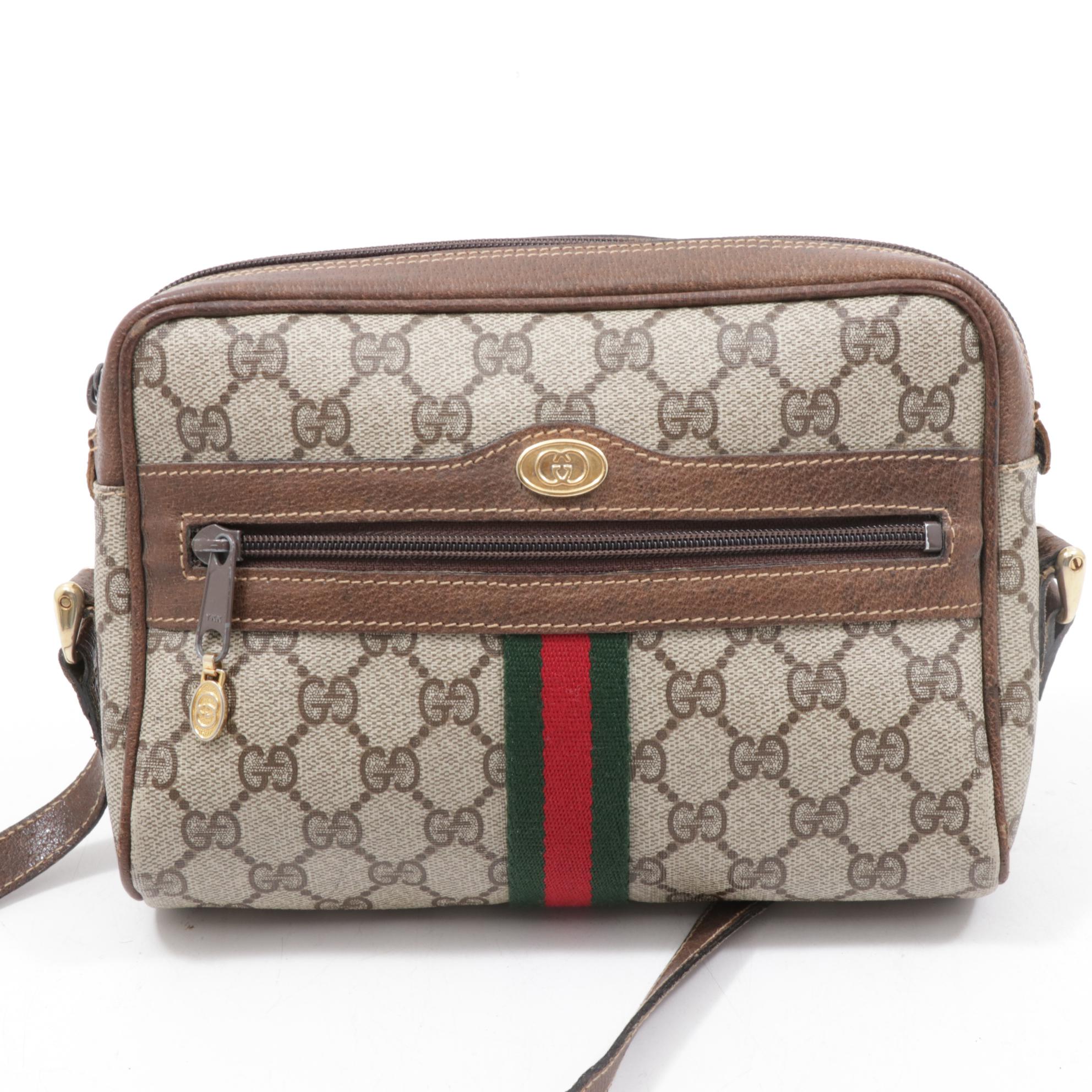 Gucci GG Supreme Coated Canvas and Leather Web Stripe Crossbody Bag | EBTH